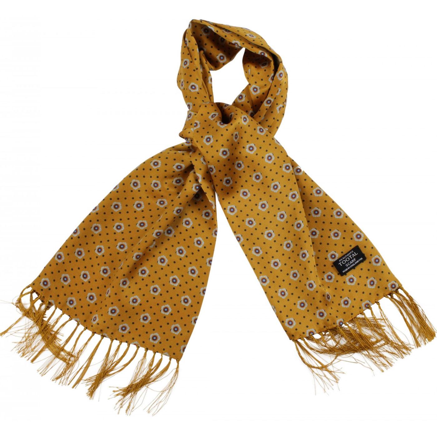 TOOTAL Retro 60s Mod Silk Geometic Floral Scarf in Gold