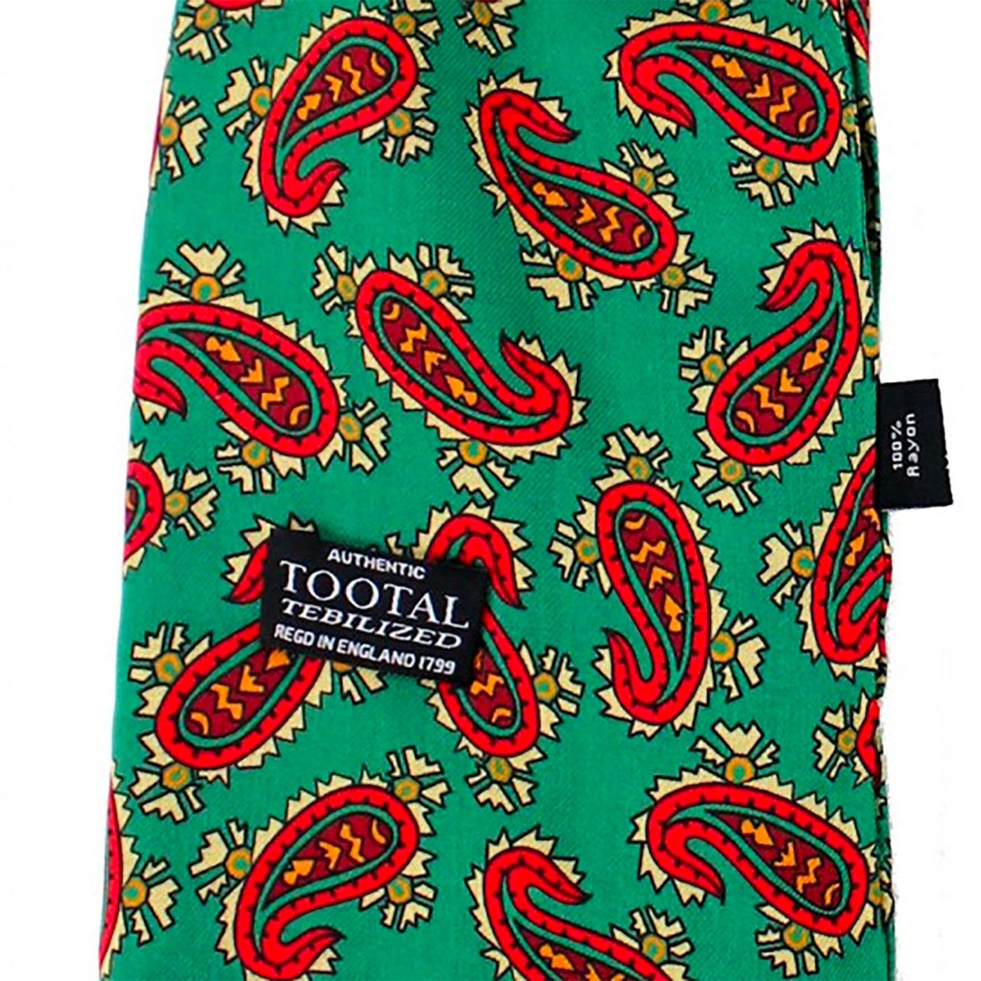 TOOTAL Retro Mod 60s Paisley Rayon Scarf in Green