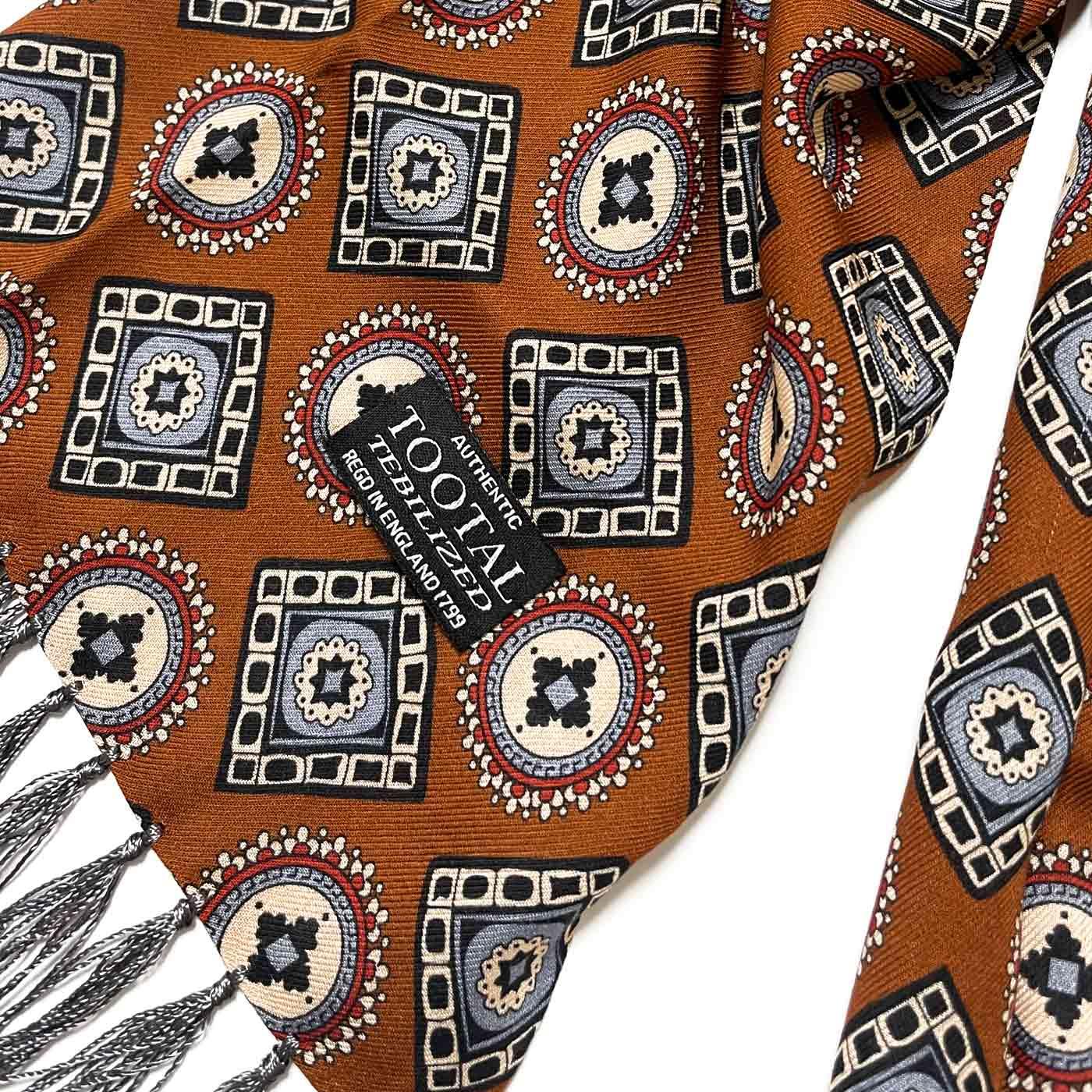 Tootal Authentic Circles Fringed Retro Mod Rayon Scarf Bronze