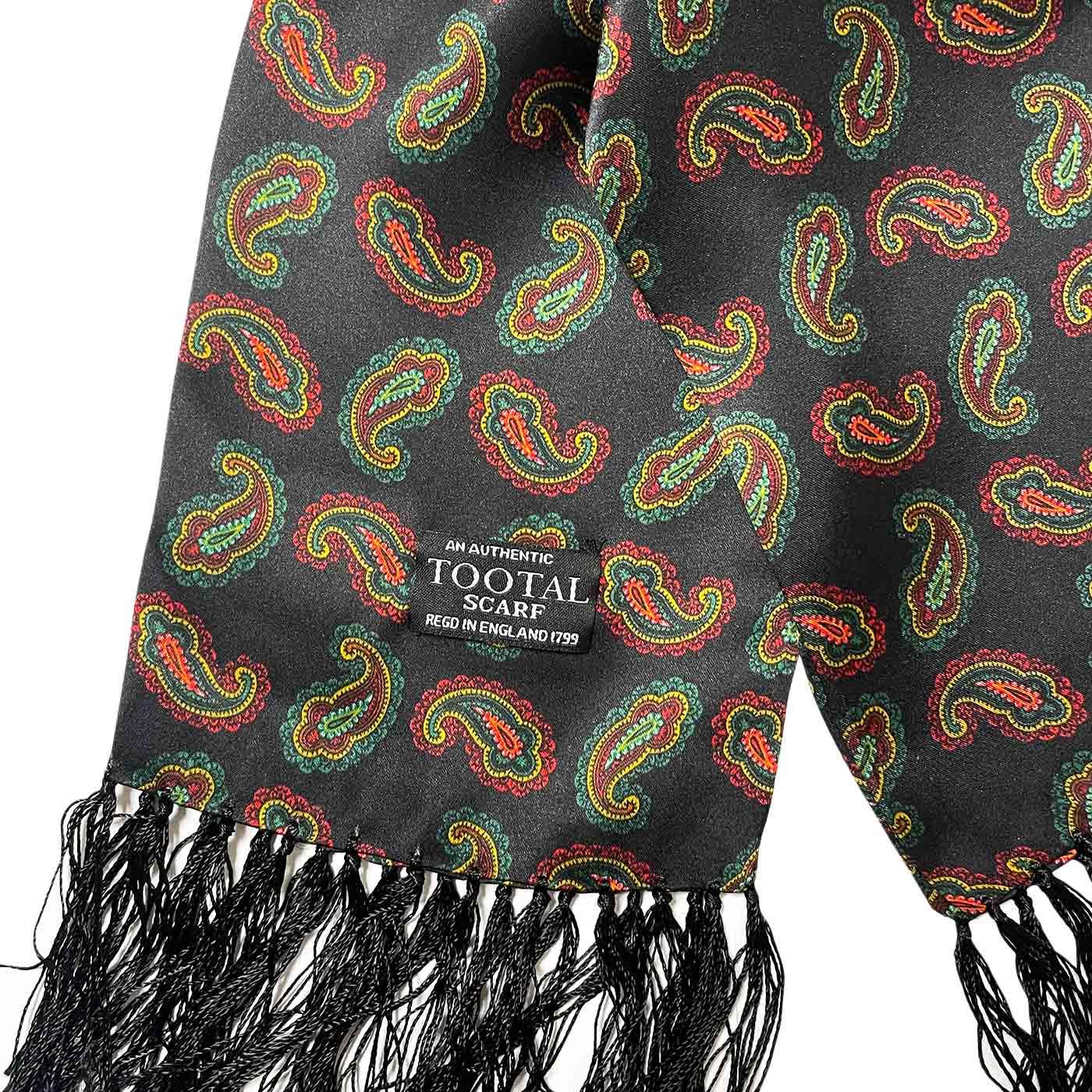 TOOTAL Zion Paisley Retro 60s Mod Silk Scarf Red/Gold/Green