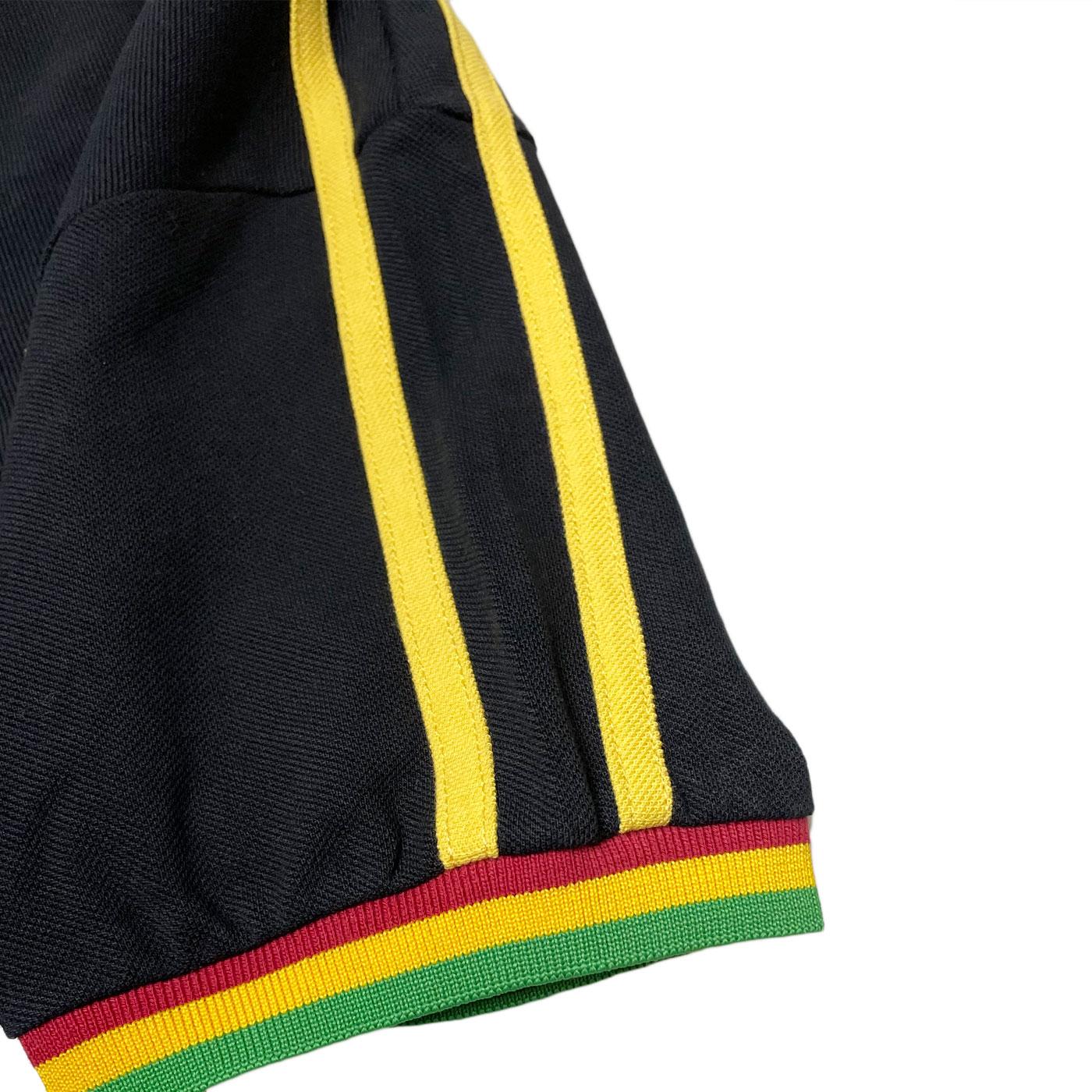 TROJAN Clothing Twin Stripe Tipped Pique T-shirt in Rasta Black