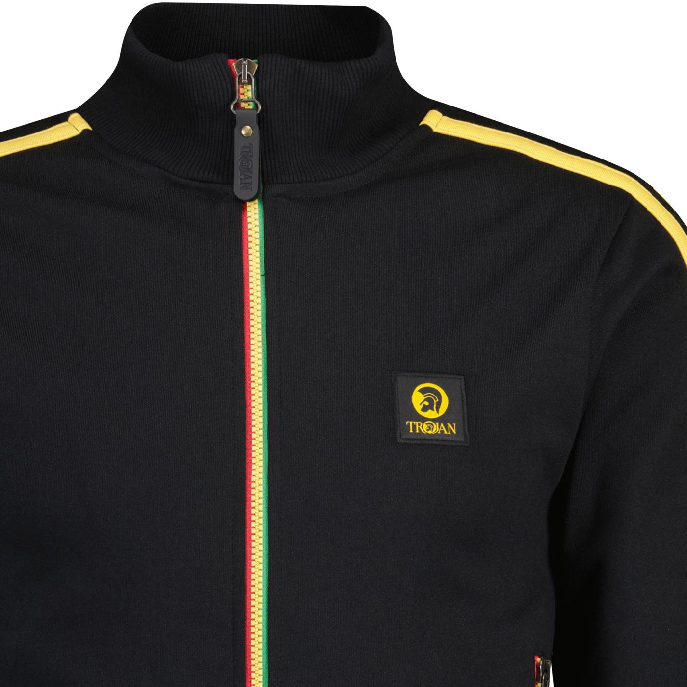 Trojan Records Contrast Zip Retro Funnel Neck Track Top Black