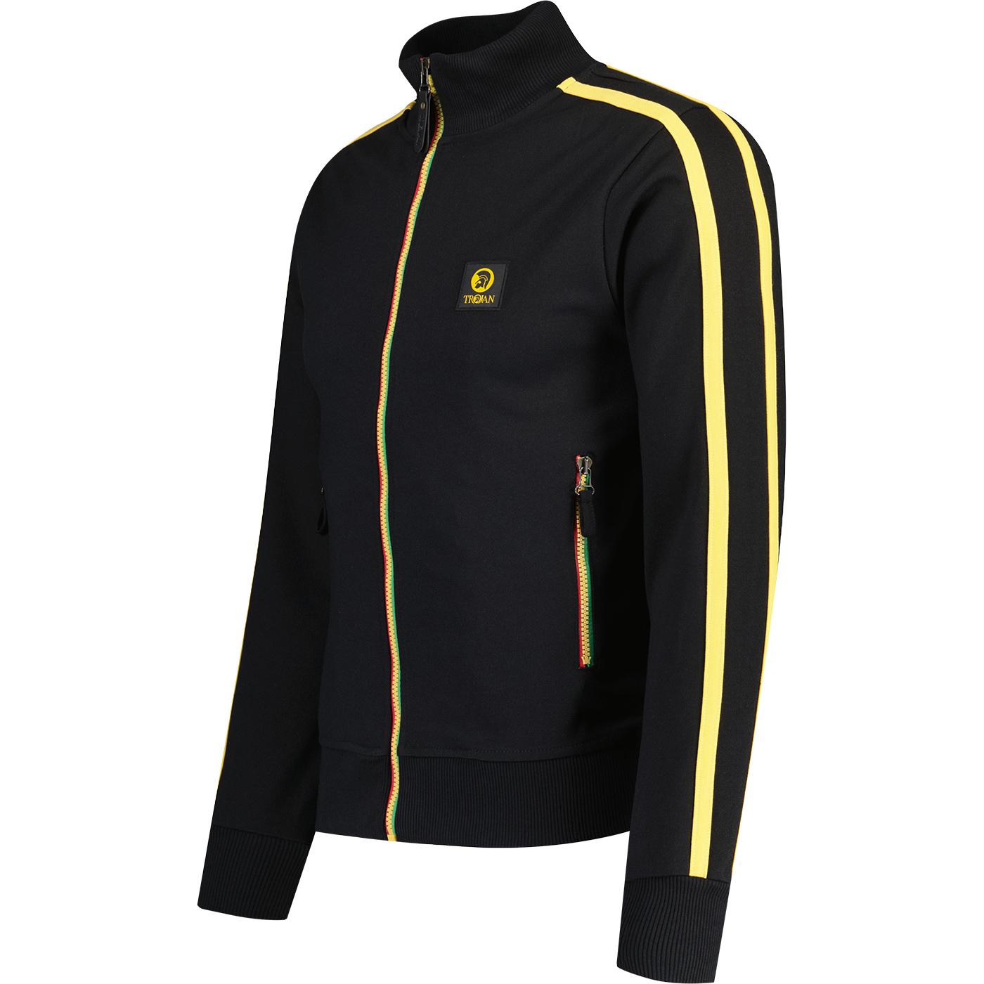 Trojan Records Contrast Zip Retro Funnel Neck Track Top Black