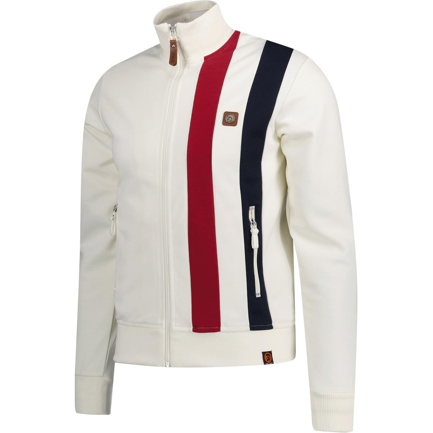 TROJAN RECORDS Cut & Sew Stripe Mod Ska Track Top Ecru
