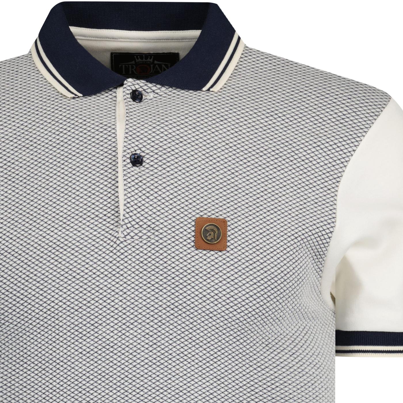 Trojan Retro Jacquard Self-Diamond Polo in Ecru