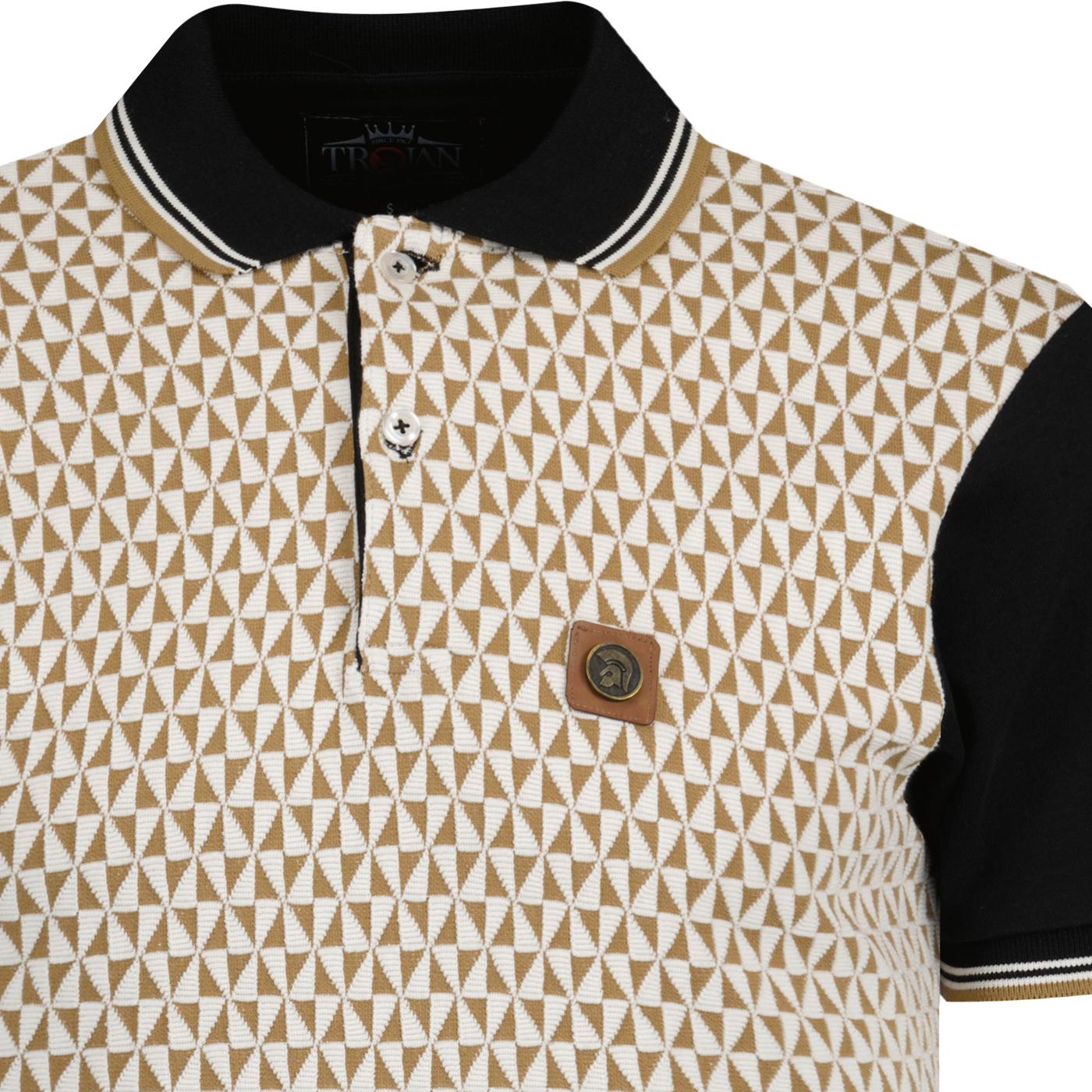 Trojan Retro Mod Jacquard Diamond Panel Polo in Black