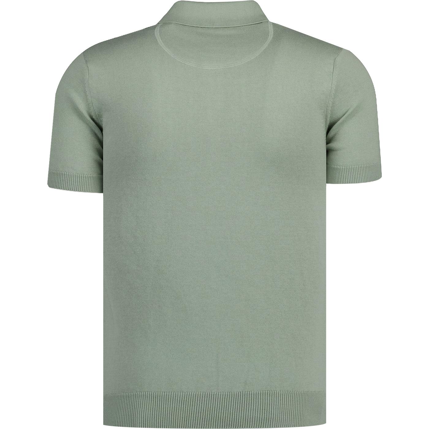 Trojan Retro Mod Dobby Knit Stripe Polo in Sage