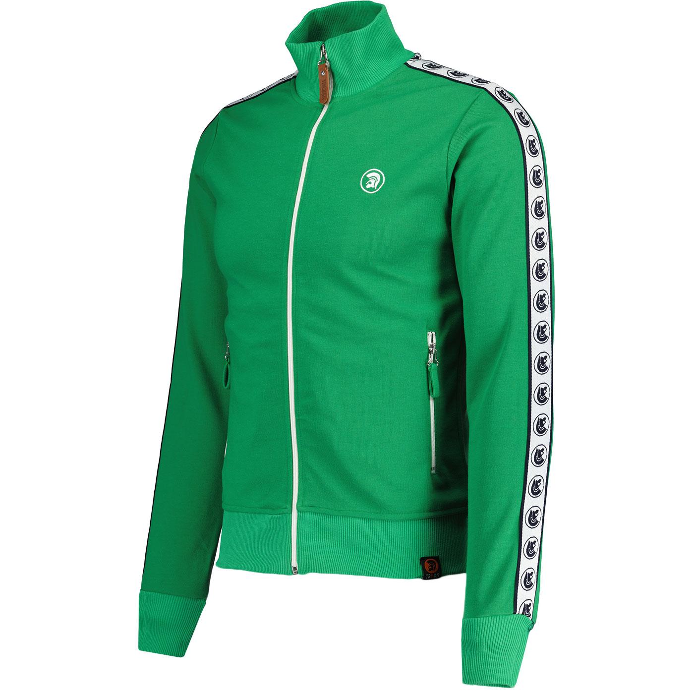 Trojan Clothing Retro Sports Taped Sleeve Track Top in Emerald