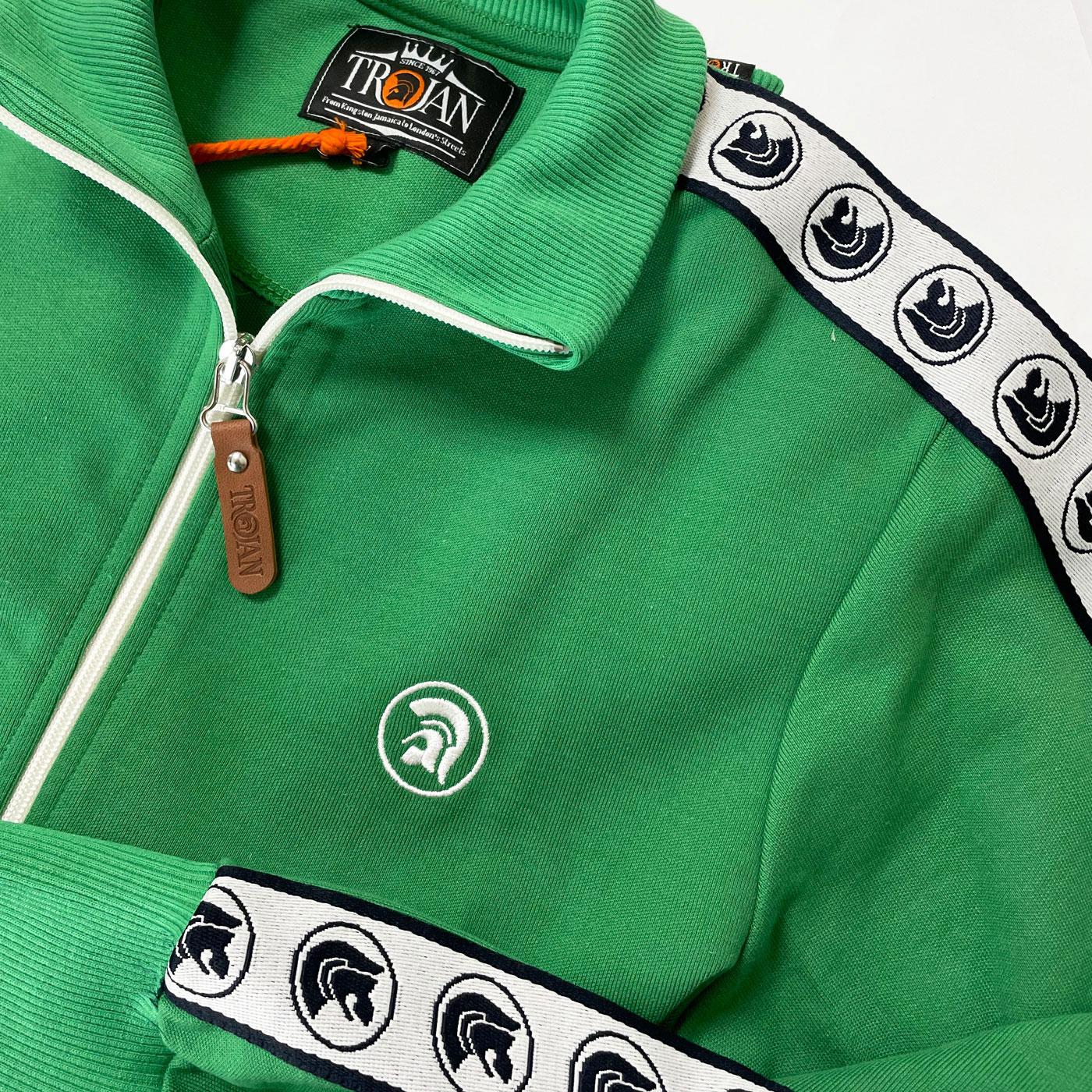 Trojan Clothing Retro Sports Taped Sleeve Track Top in Emerald