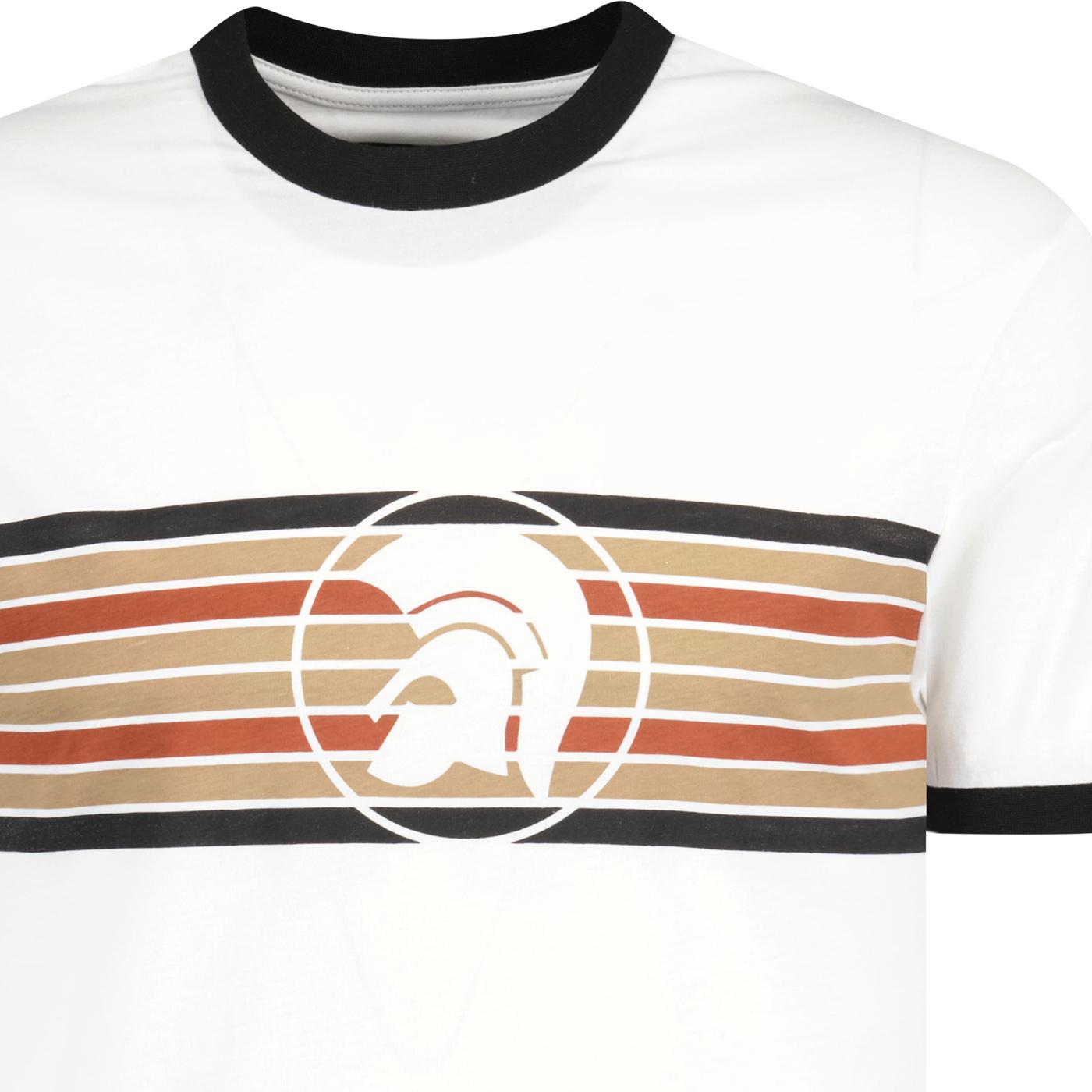 Trojan Records Helmet Logo Retro Stripe Tee in Ecru