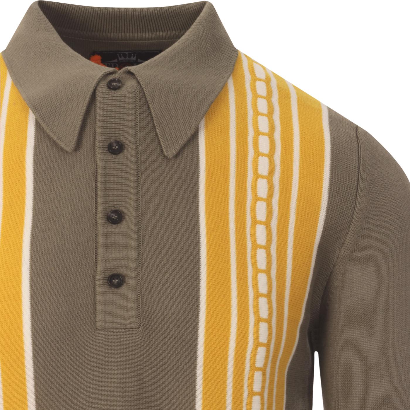 TROJAN Mod Chain Cable Knit Spear Collar Polo in Slate