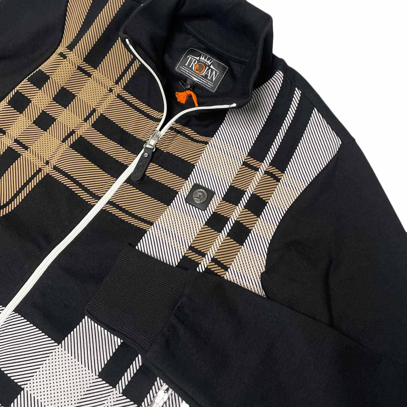 Trojan Records Oversize Retro Check Zip Up Track Jacket Black