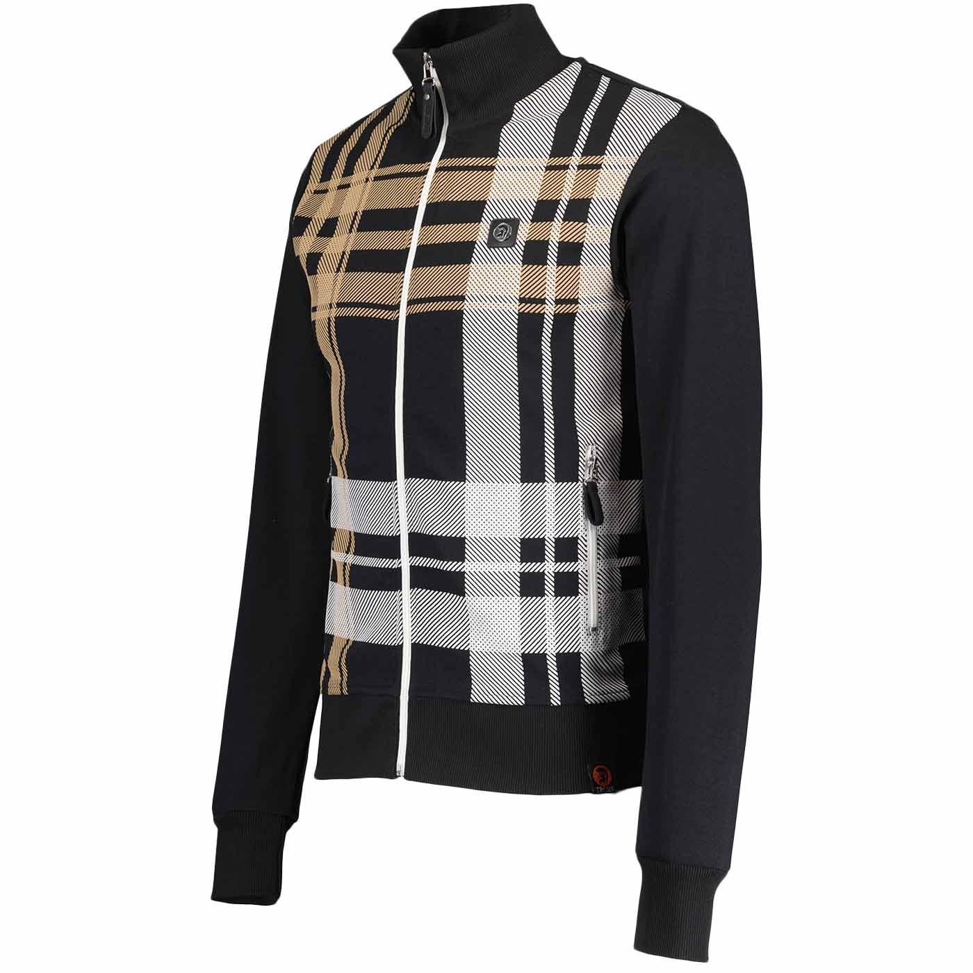 Trojan Records Oversize Retro Check Zip Up Track Jacket Black
