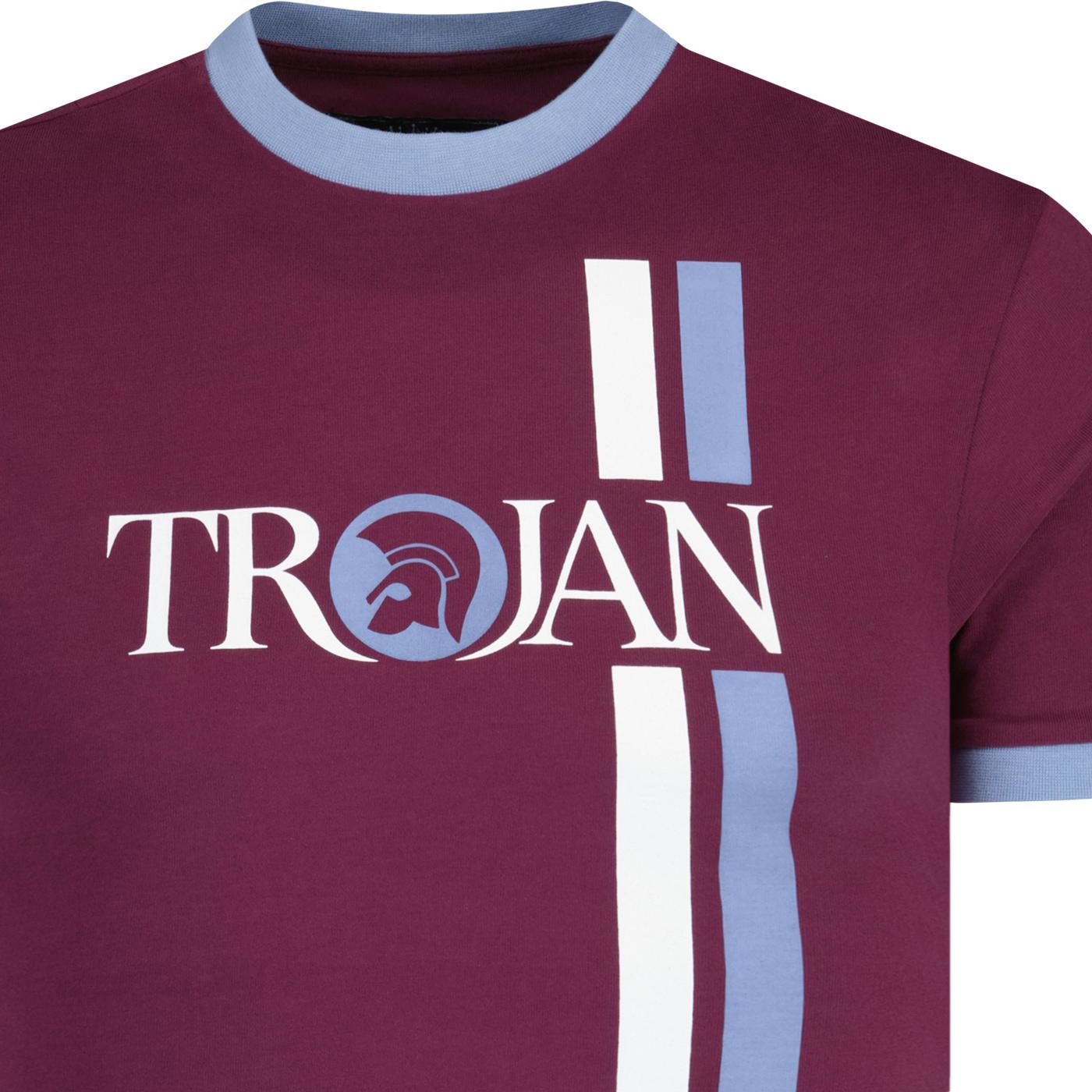 Trojan Records Retro Racing Stripe Logo Ringer Tee in Port