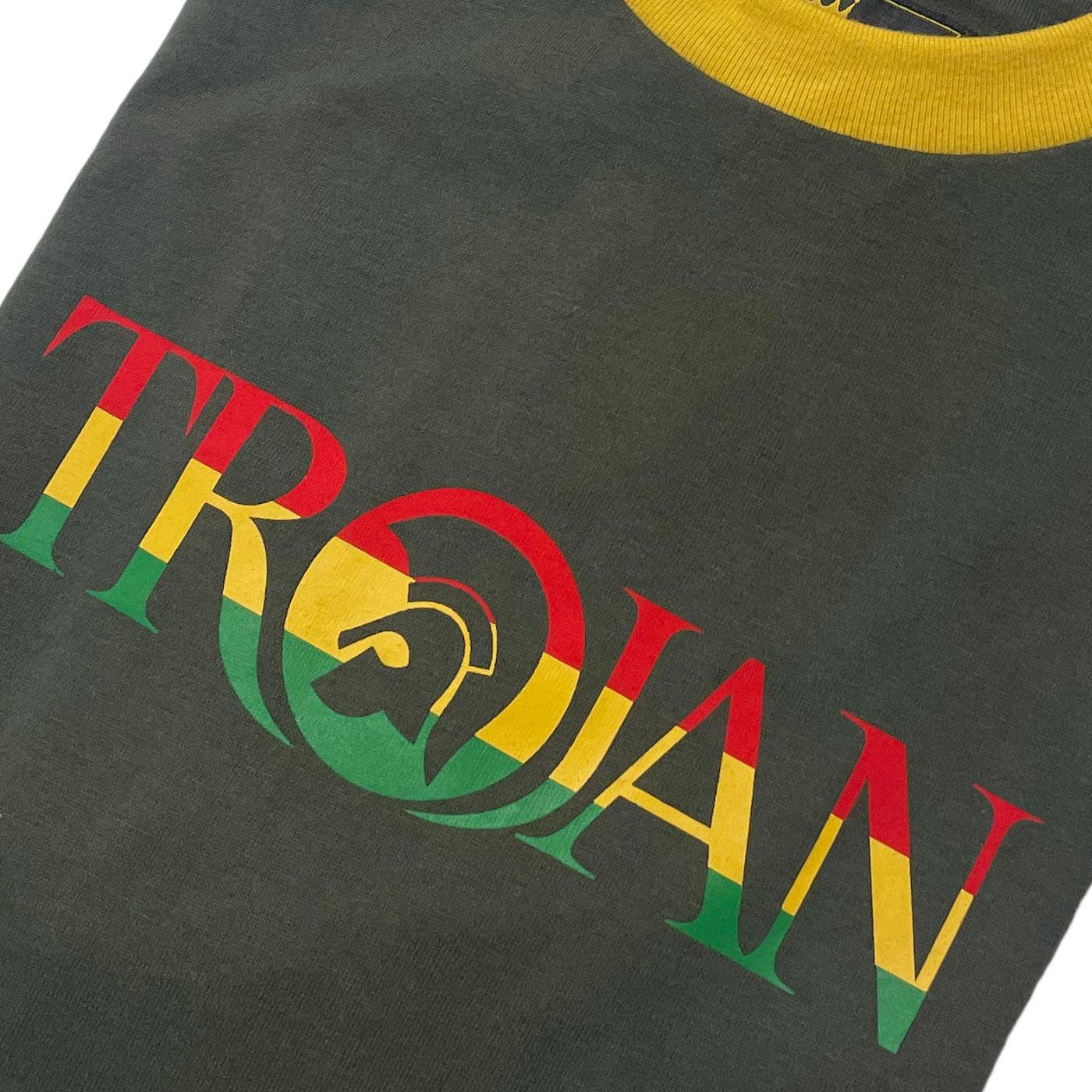 TROJAN RECORDS Retro Ska Logo Ringer Tee in Army Green