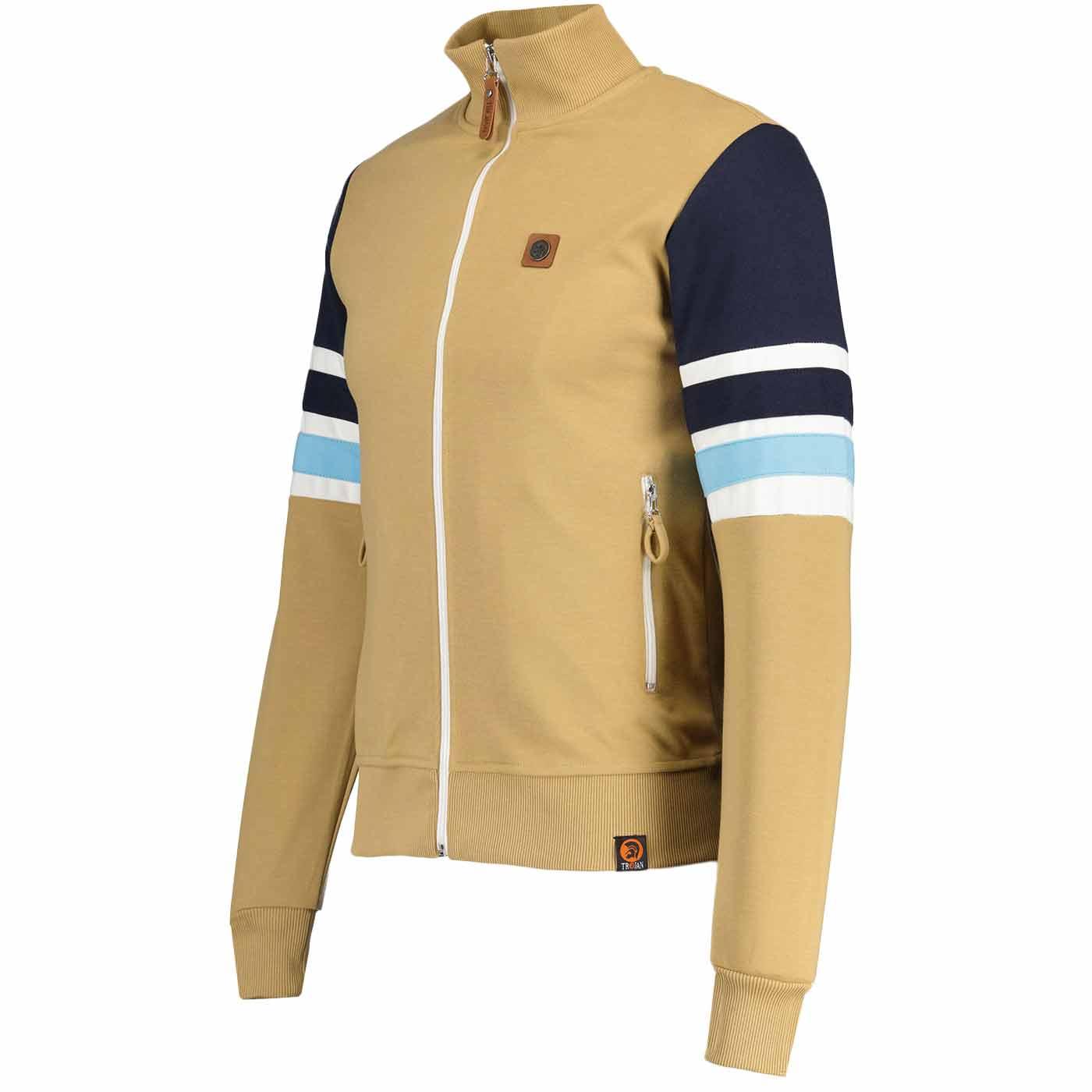 Trojan Records Marley Retro Reggae Stripe Track Top in Camel