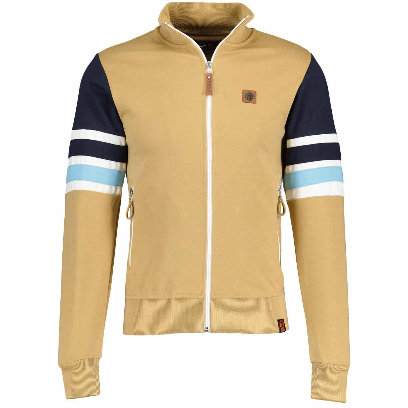 Trojan Records Marley Retro Reggae Stripe Track Top in Camel