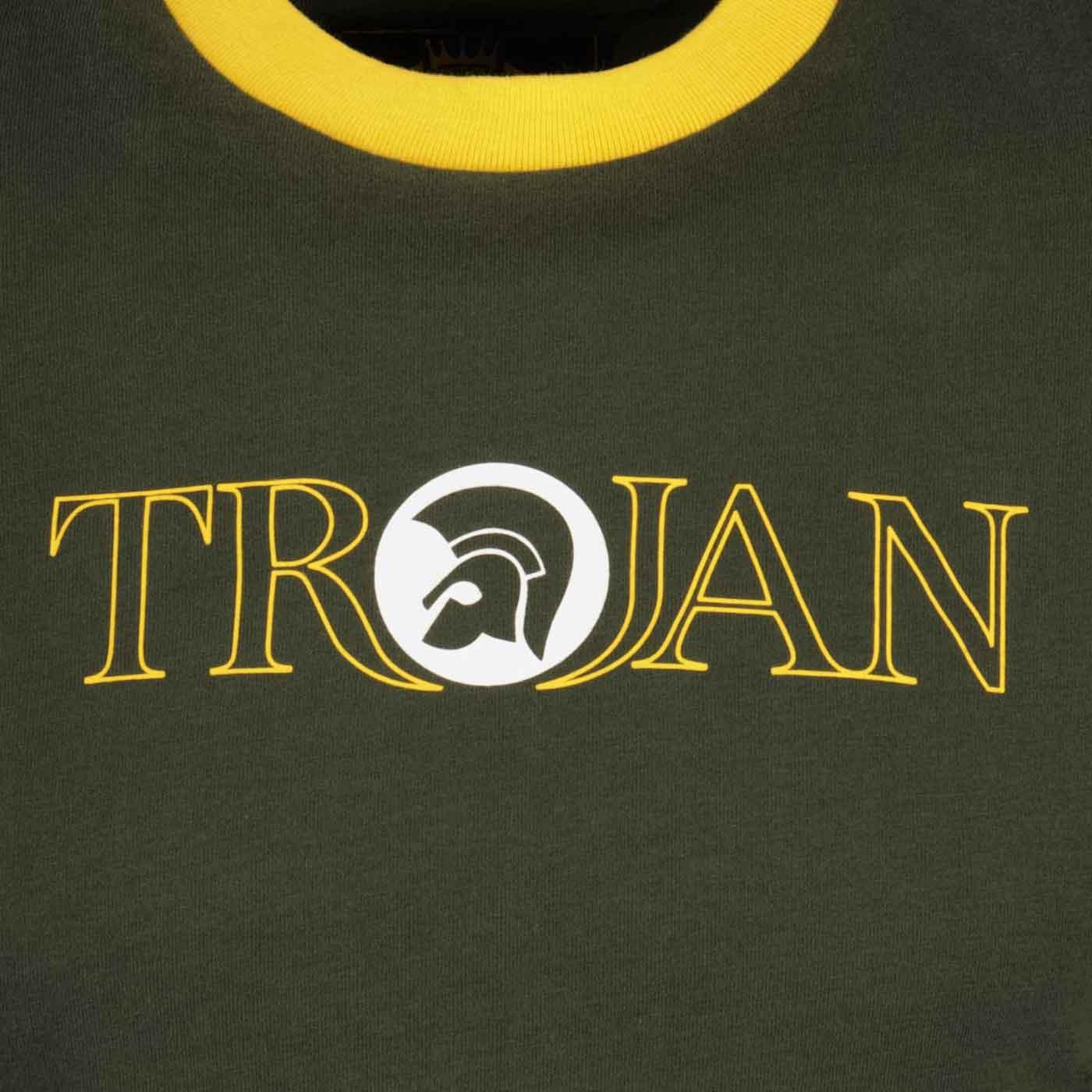 TROJAN RECORDS Mod Outline Logo T-Shirt in Army Green