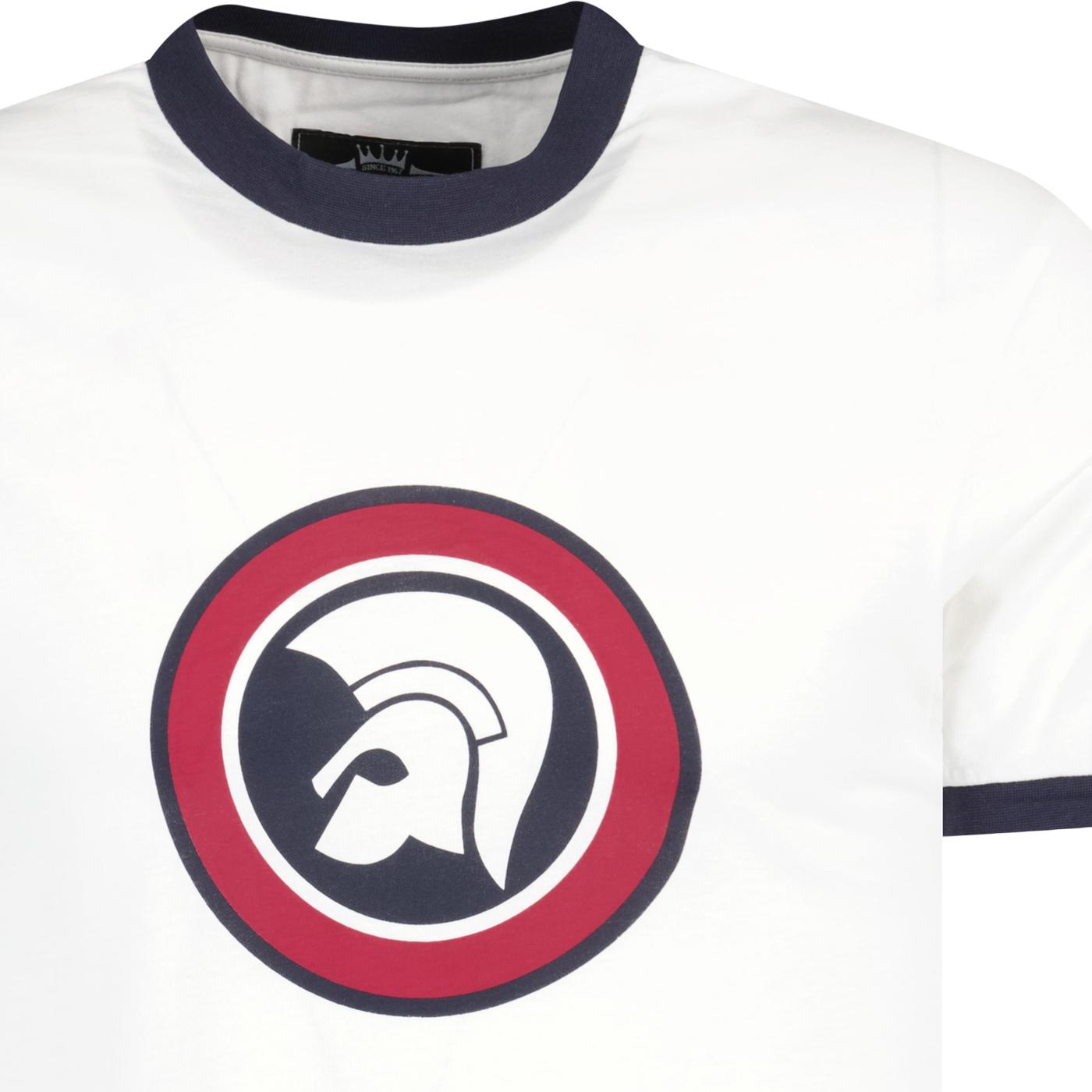 TROJAN RECORDS Retro Helmet Logo T-Shirt in Ecru