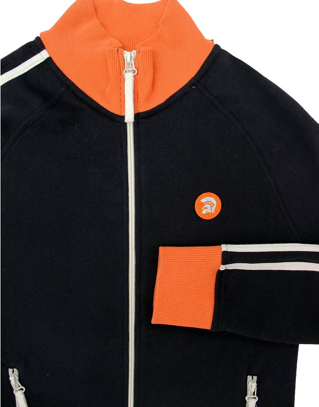 TROJAN RECORDS men's 70s Retro Funnel Neck Track Top in Black