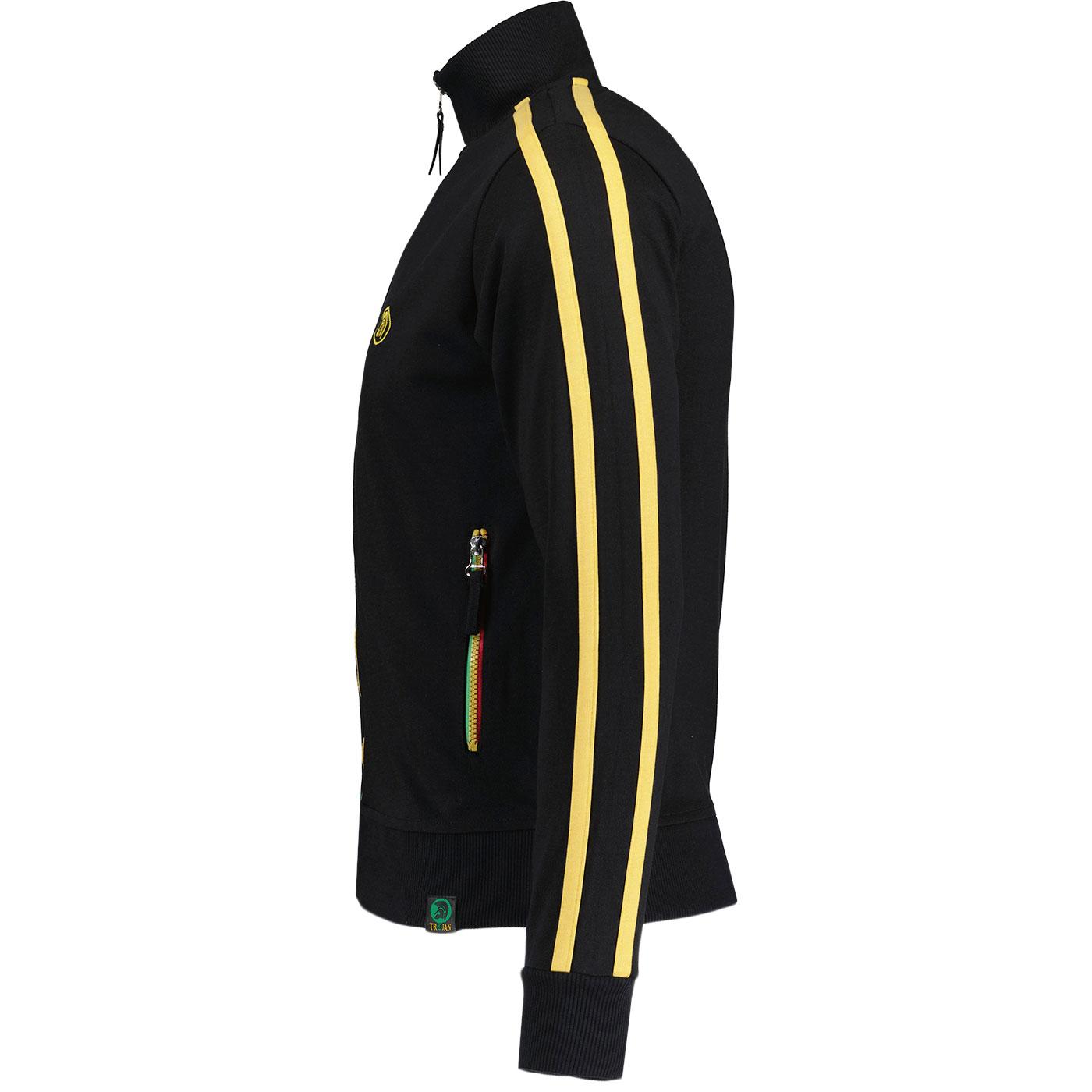 Trojan Records Retro Twin-Stripe Contrast Zip Track Top in Black