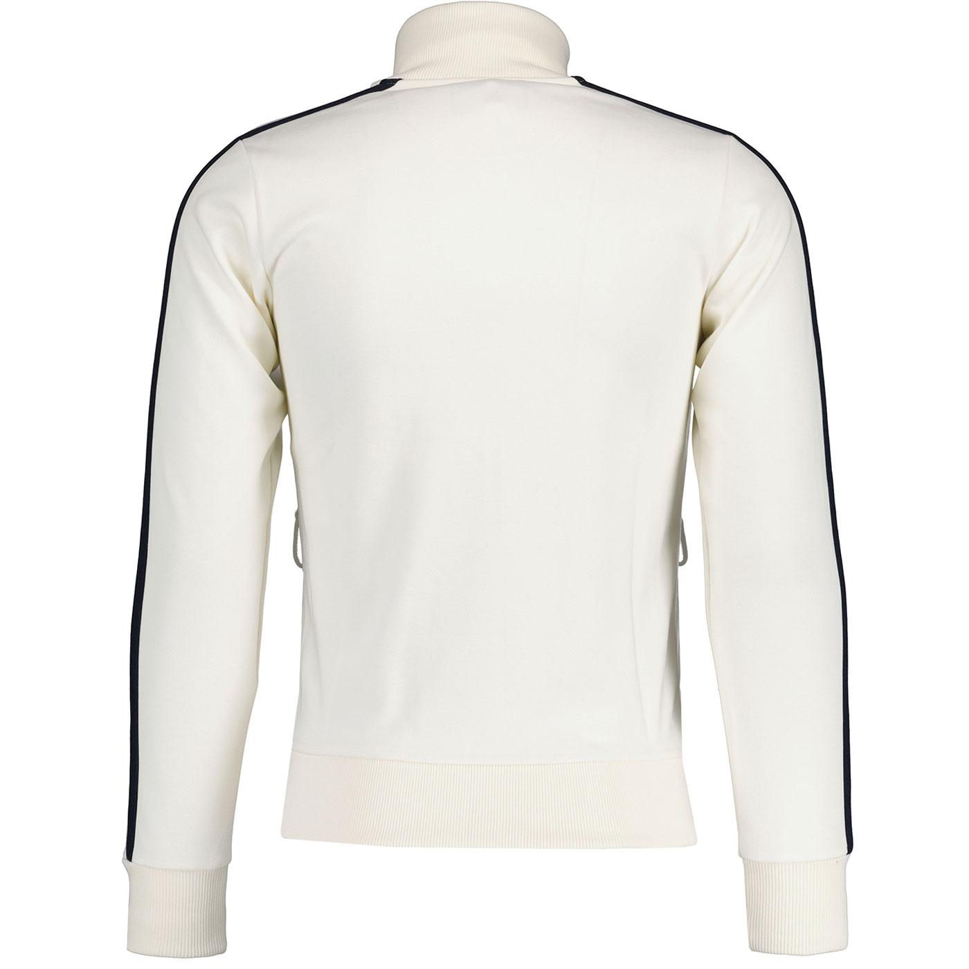 Trojan Records Retro Twin-Stripe Contrast Zip Track Top in Ecru