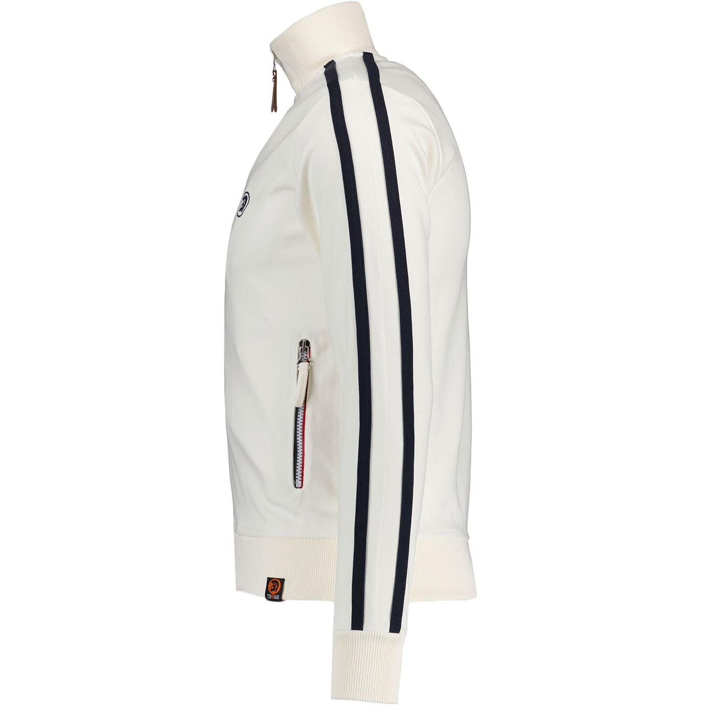 Trojan Records Retro Twin-Stripe Contrast Zip Track Top in Ecru
