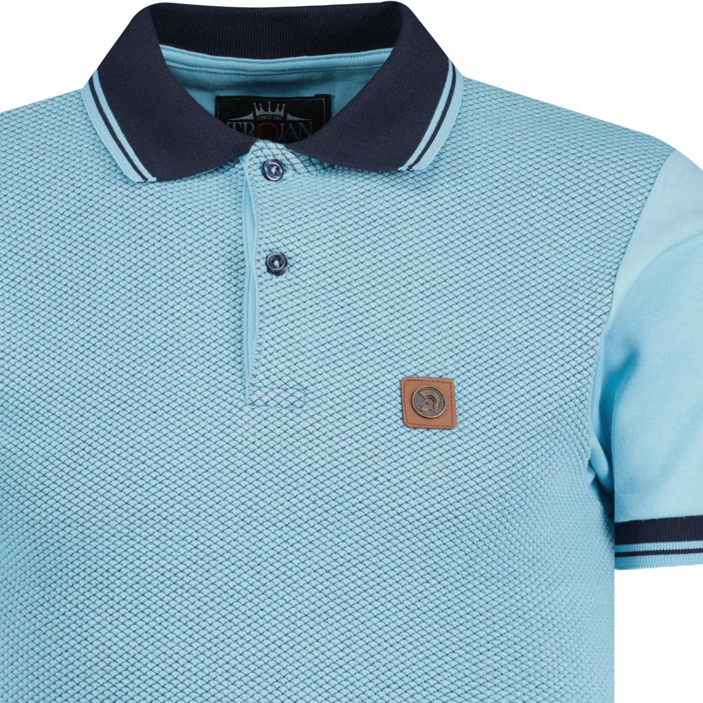 Trojan Retro Jacquard Self-Diamond Knit Mod Polo Shirt in Mint