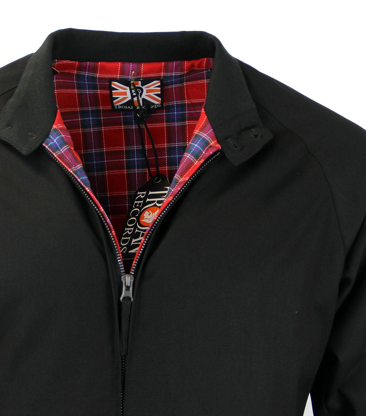 TROJAN Retro Mod Tartan Lined Harrington Jacket in Black