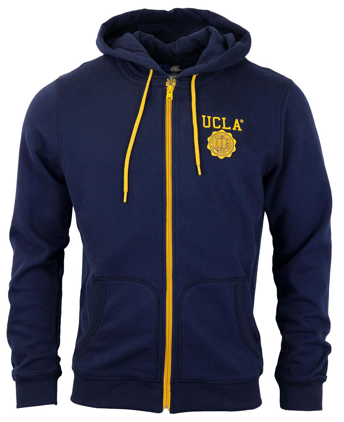 UCLA Woodward Retro 70s Indie Hooded Track Jacket in Peacoat