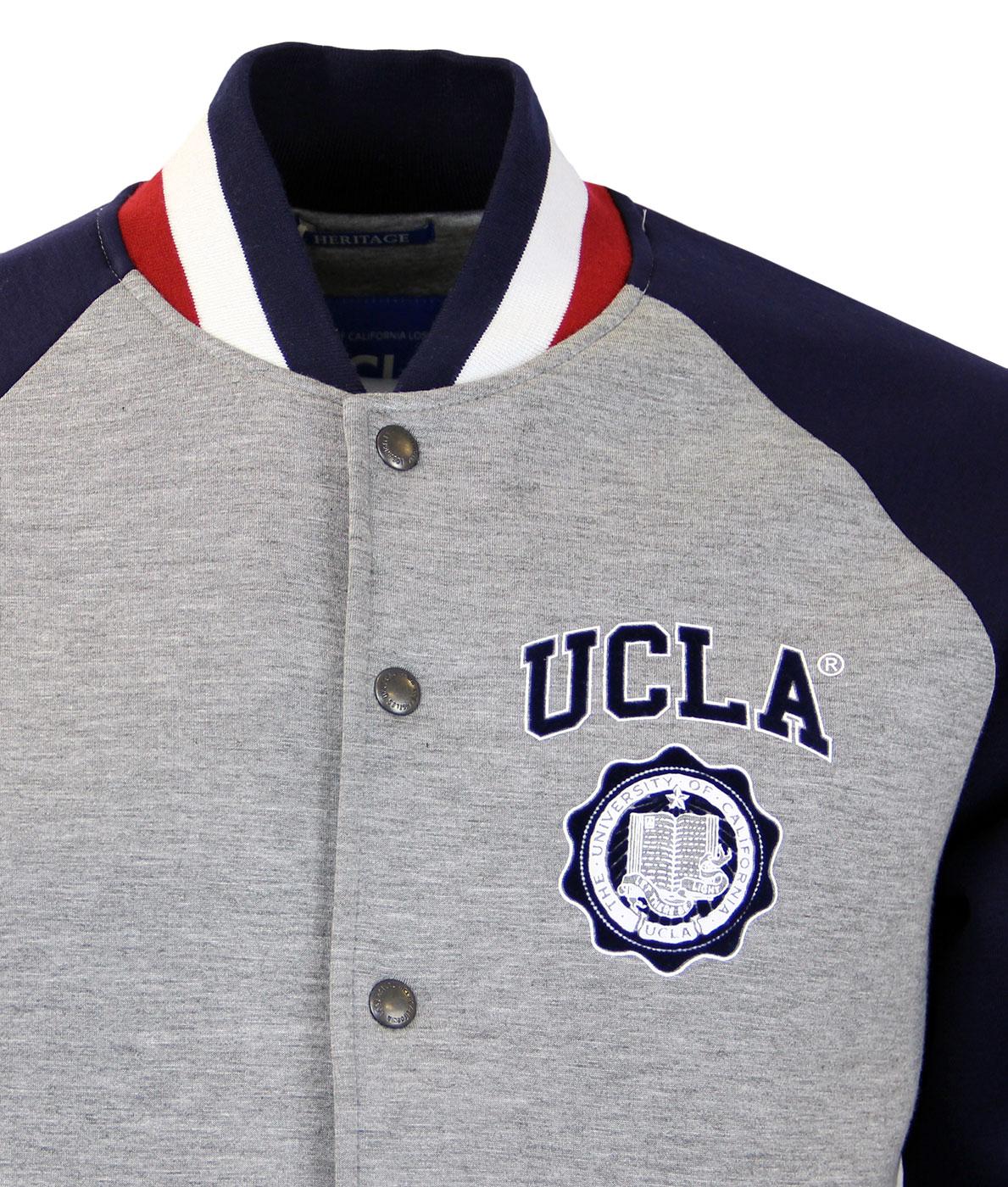 UCLA Morrilton Retro 1970s Indie Neoprene Varsity Jacket in Grey