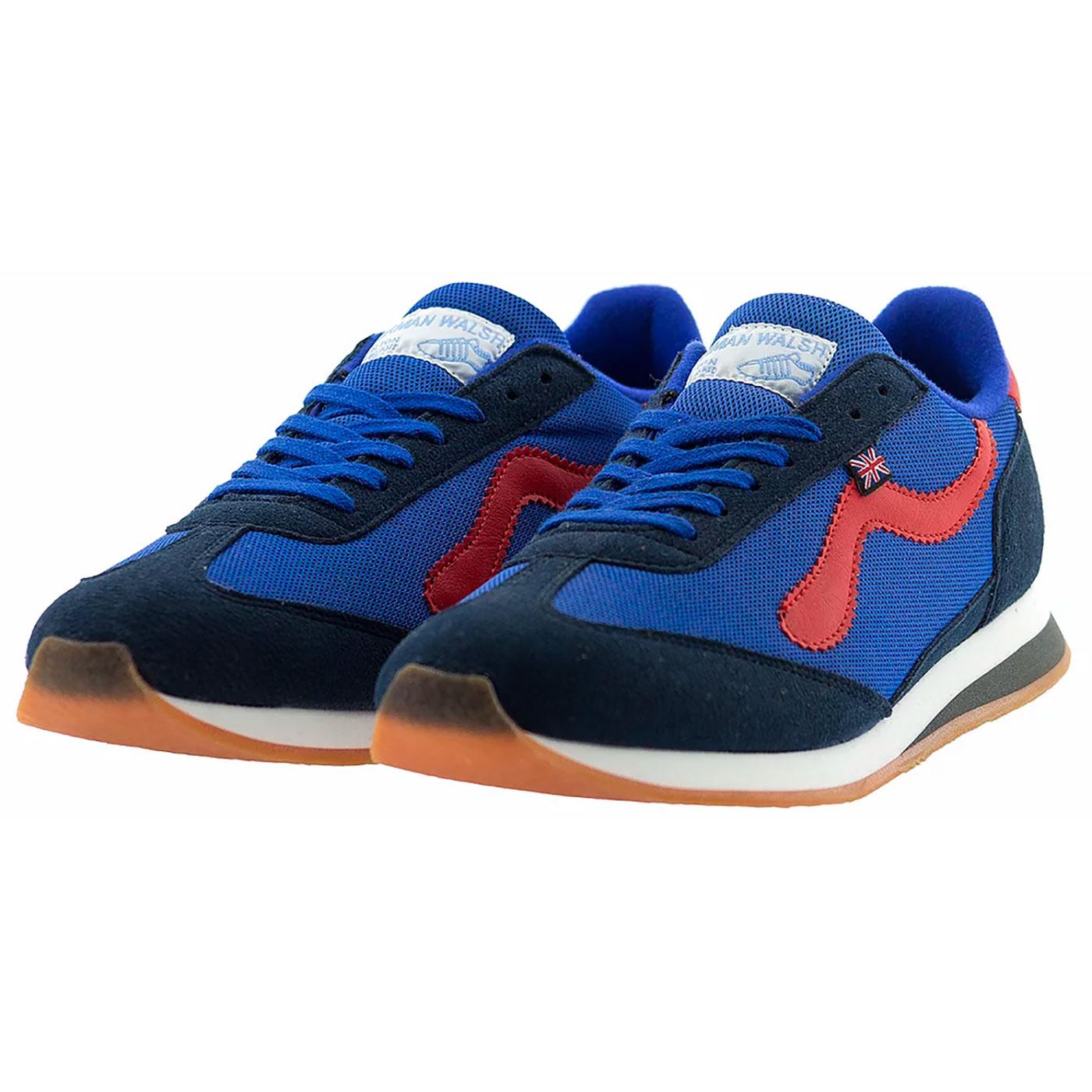 WALSH Fierce Made in England Retro 70s Trainers in Blue/Red
