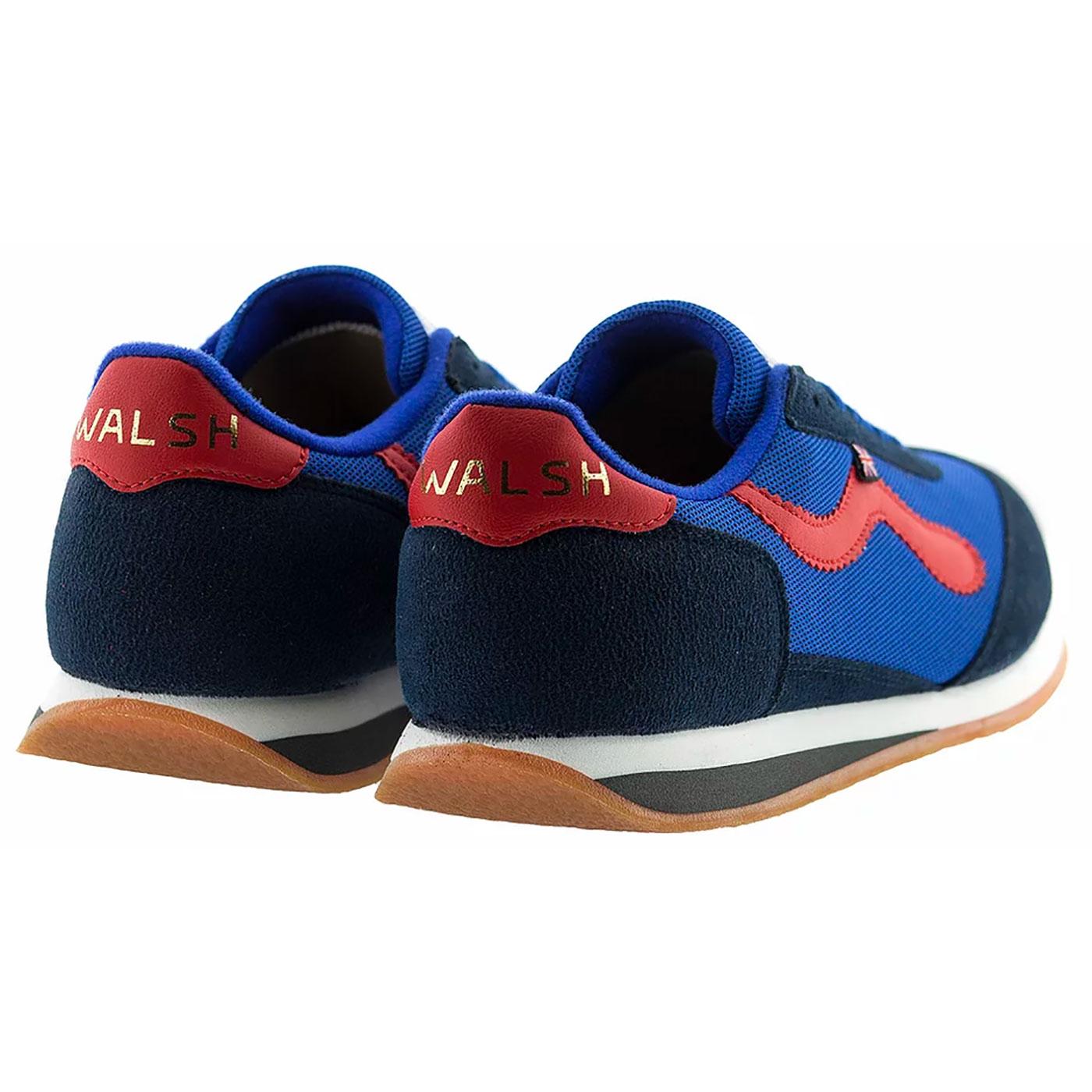 WALSH Fierce Made in England Retro 70s Trainers in Blue/Red