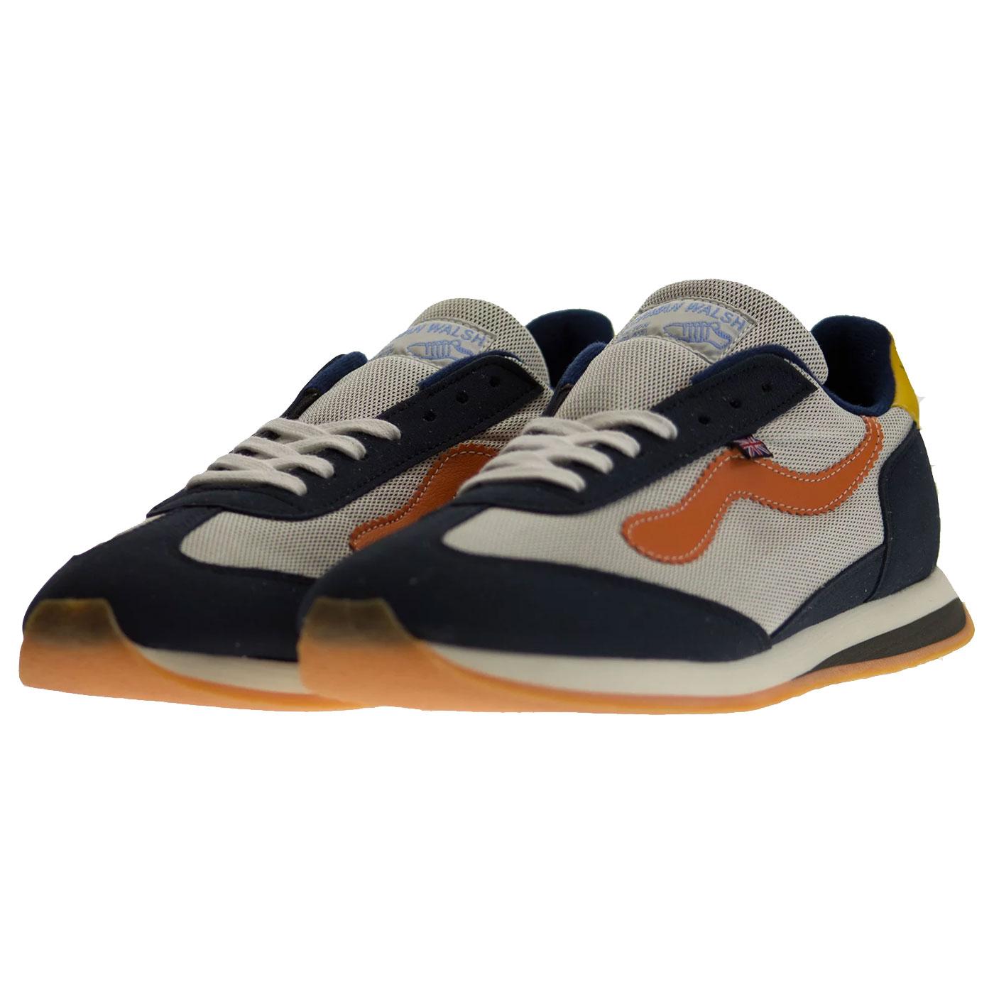 WALSH 'Fierce' 70's Running Trainers in White/Navy/Orange