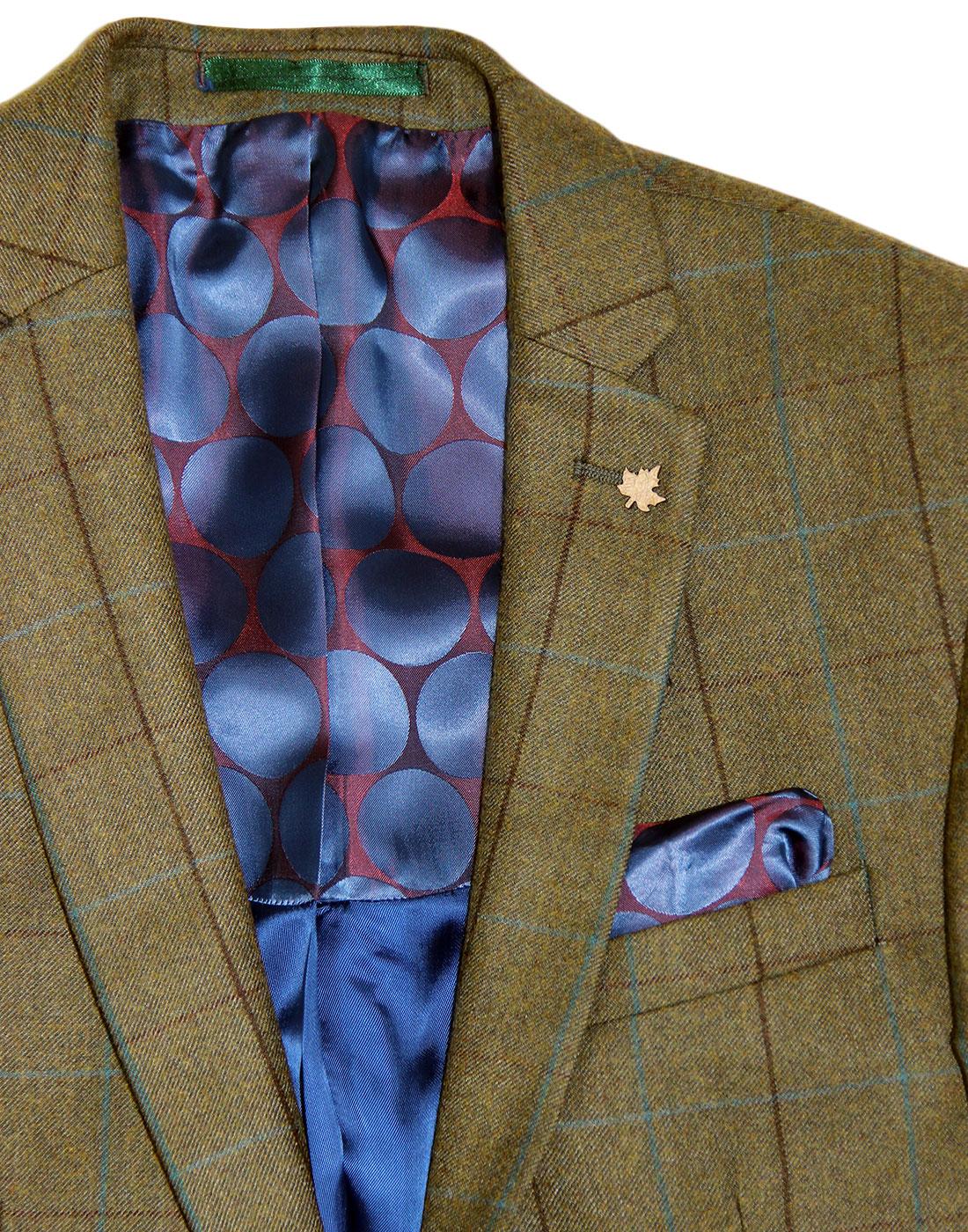 Retro 60s Mod Windowpane Country Check 2 Button Slim Suit Jacket