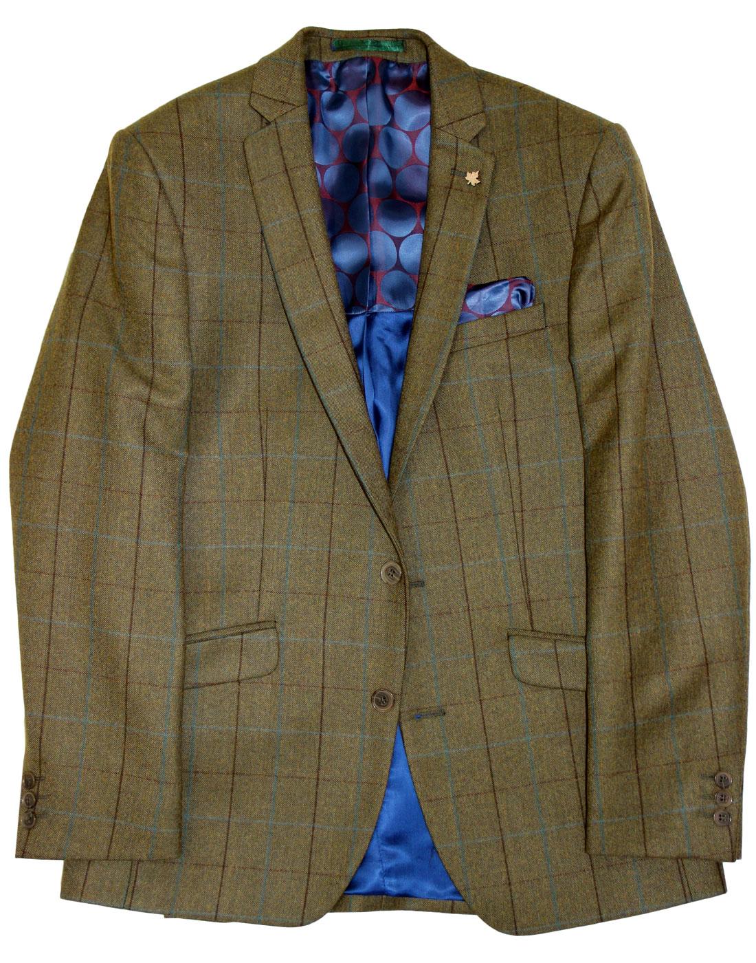 Retro 60s Mod Windowpane Country Check 2 Button Slim Suit Jacket