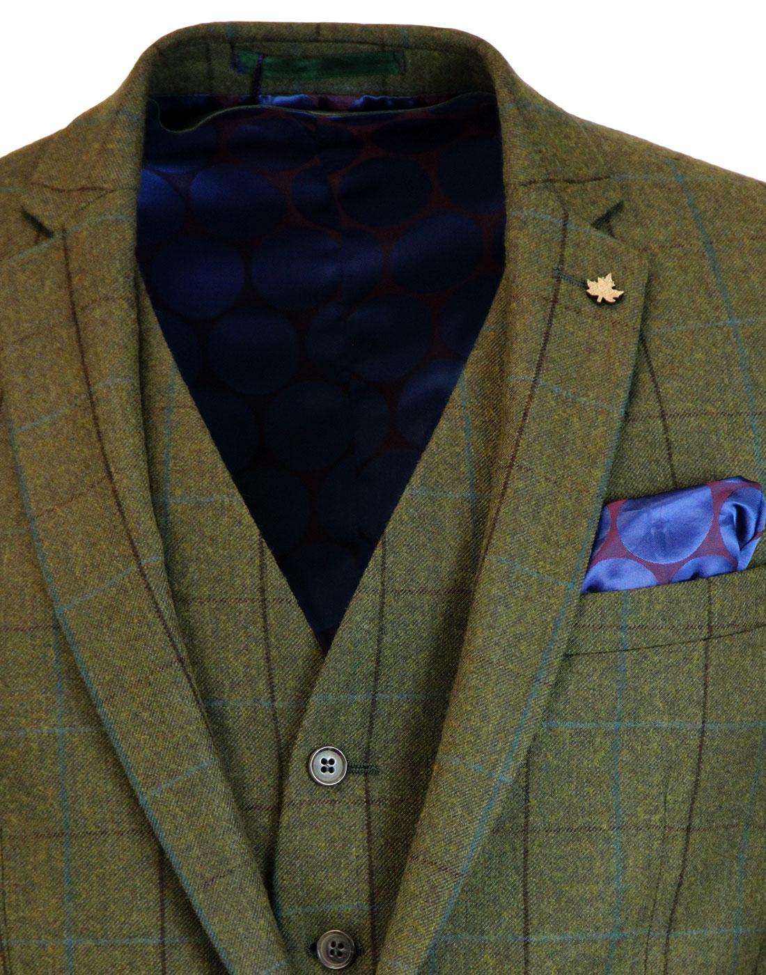 Retro 60s Mod Windowpane Country Check 2 Button Slim Suit Jacket