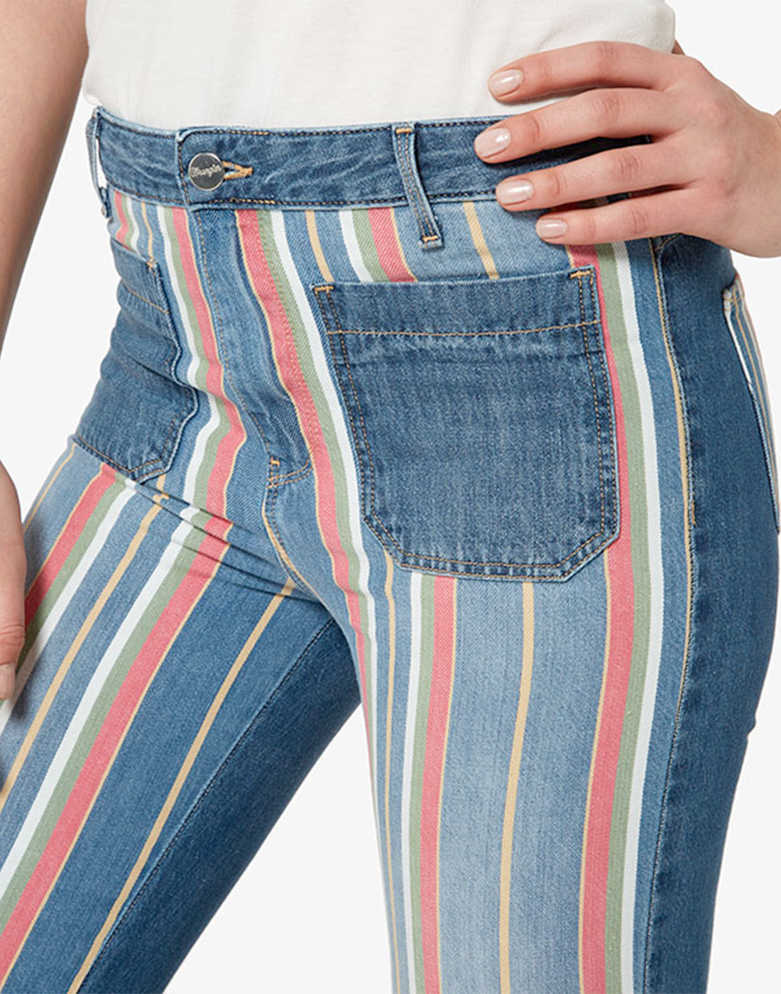 WRANGLER WOMENS Retro 70s Disco Stripes Cropped Flares