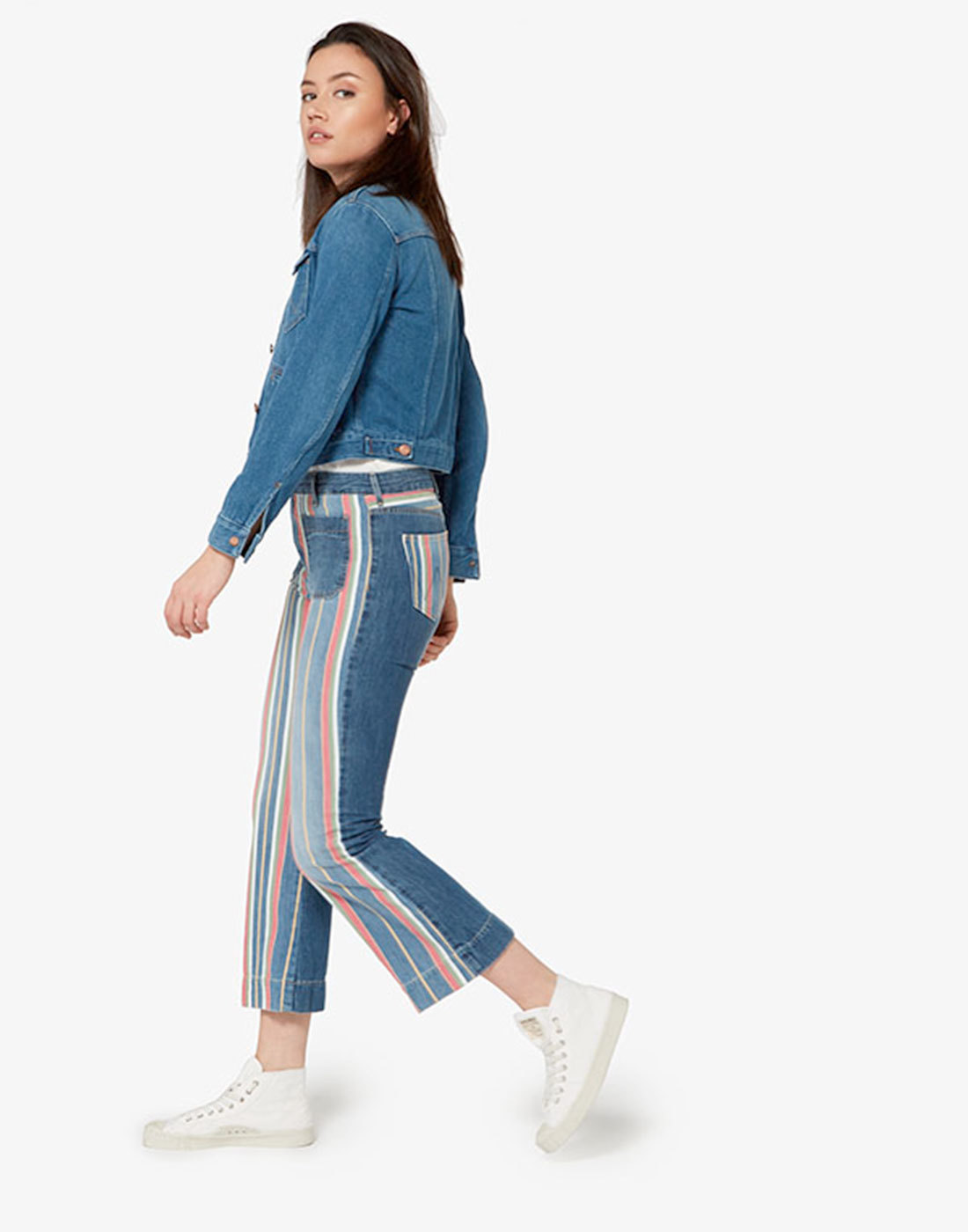 WRANGLER WOMENS Retro 70s Disco Stripes Cropped Flares