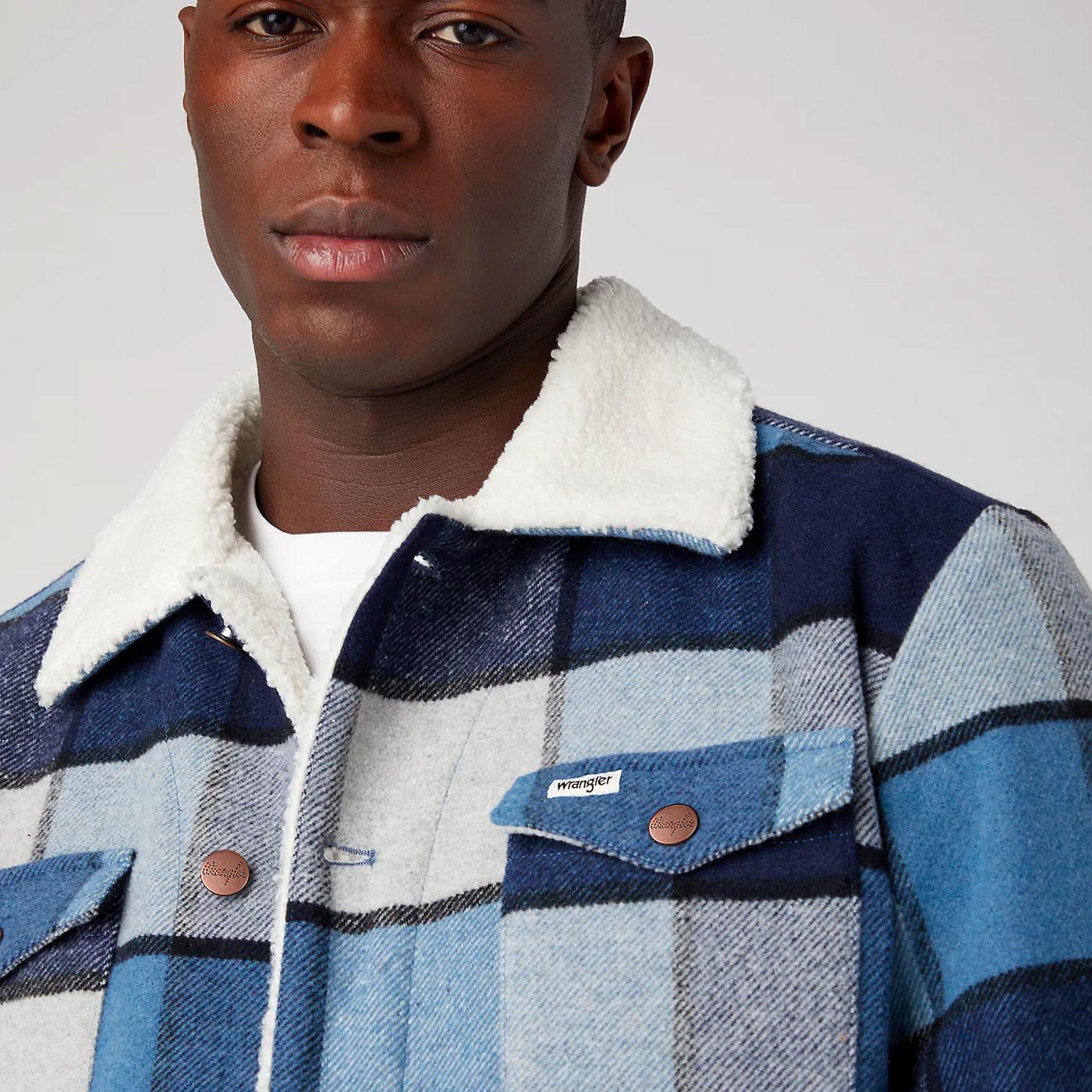 Wrangler Jeans Men's Wool Retro Check Trucker Jacket in Blue