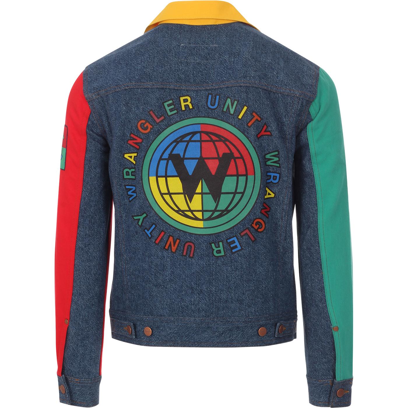 WRANGLER Retro 1970s Colour Block Denim Trucker Jacket