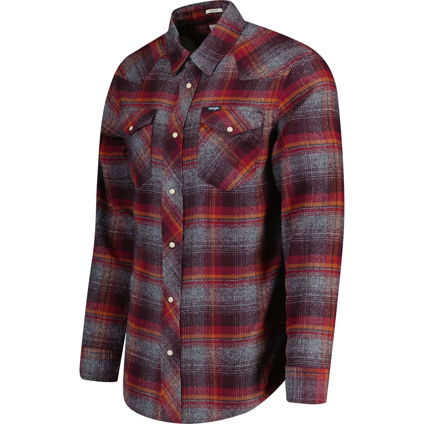 Wrangler Heritage Herringbone Check Retro Shirt Rhubarb Red
