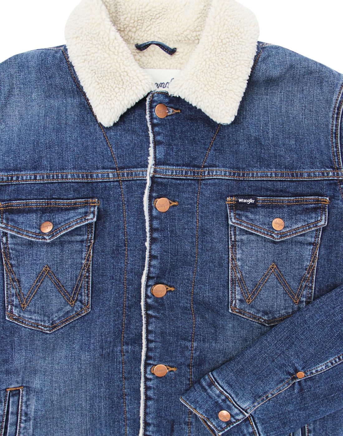 WRANGLER Men's Retro 1970s Sherpa Denim Jacket in Blue Note