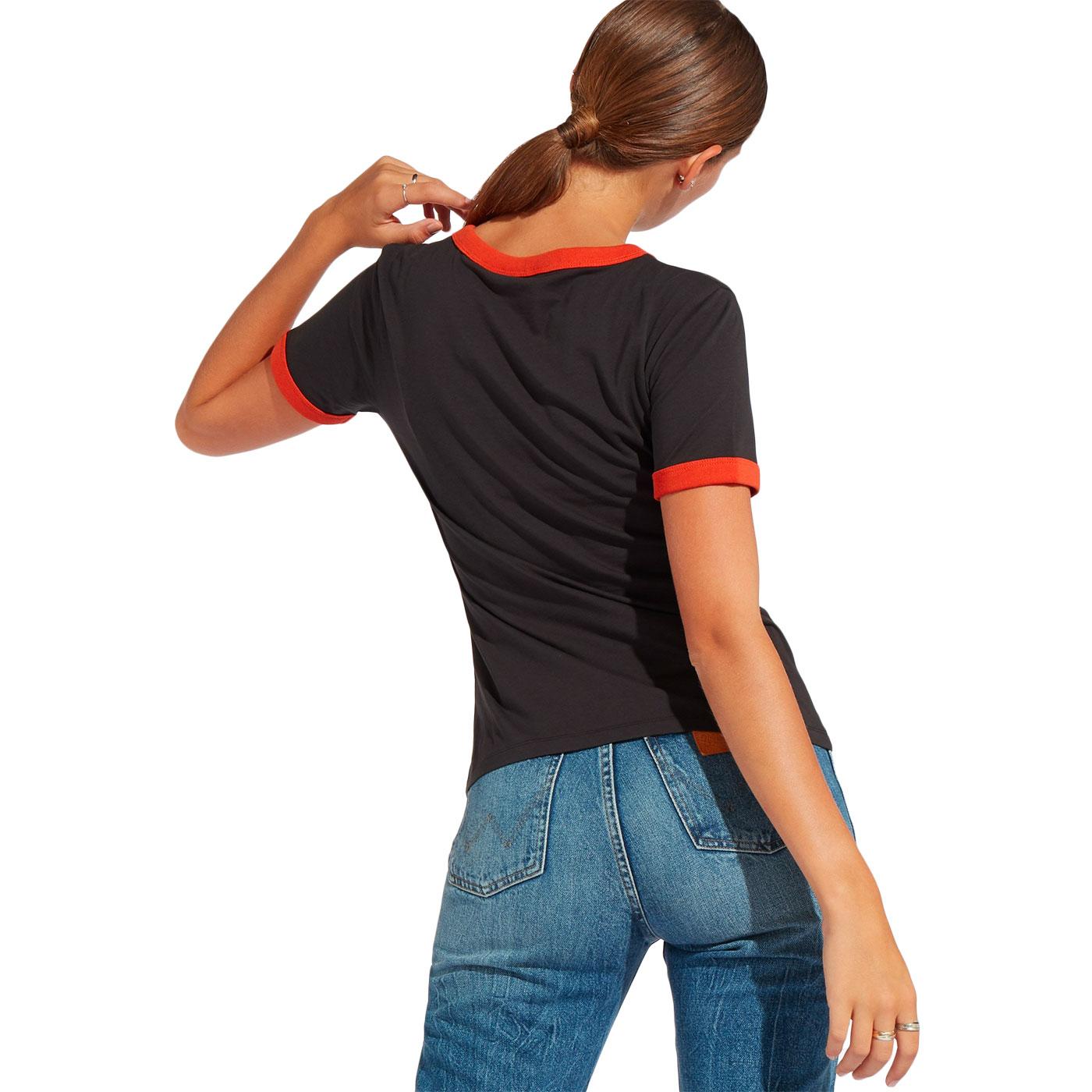 WRANGLER Women's Retro 70s Logo Ringer Tee Faded Black