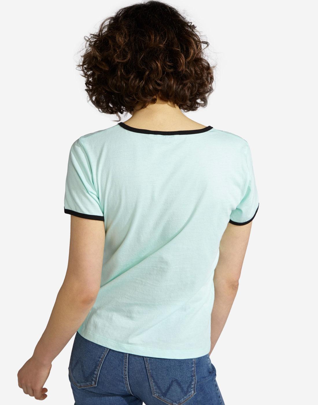 WRANGLER Women's Retro 1970s Logo Ringer T-shirt Green