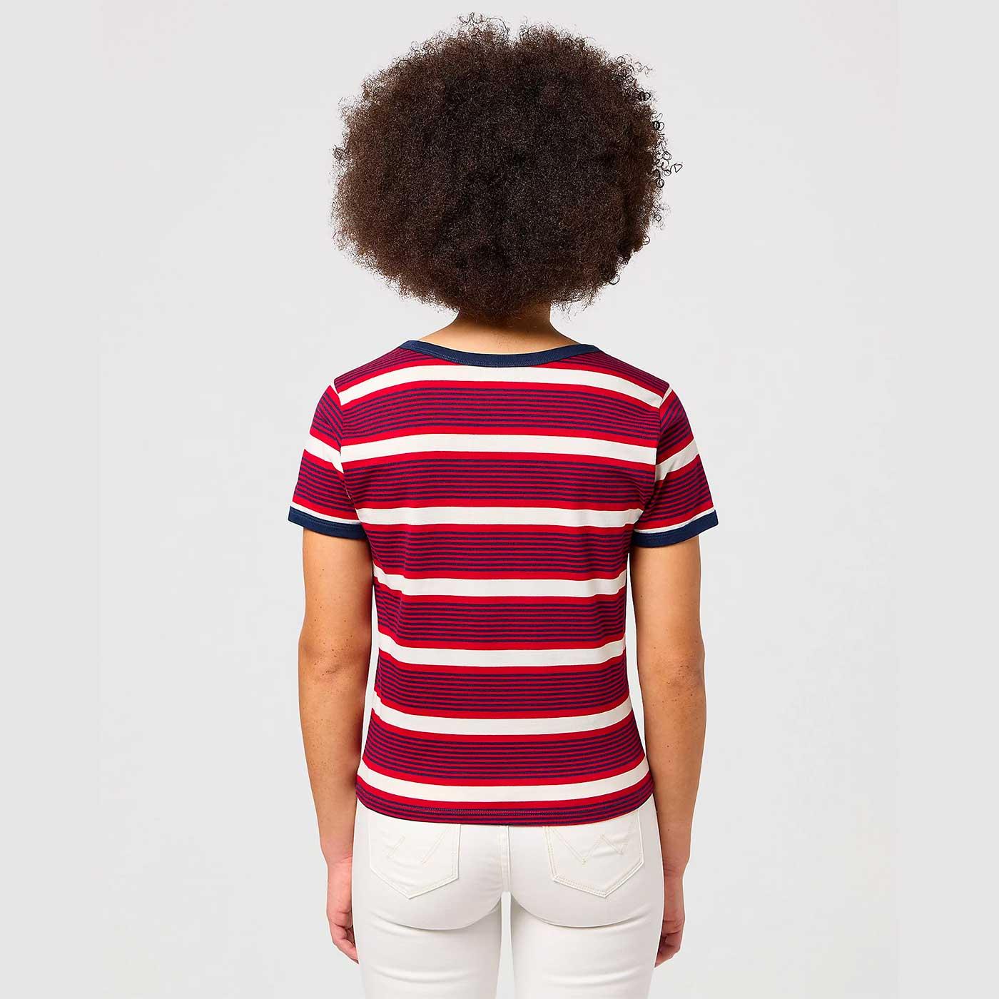 Wrangler Women Scoop Neck Stripe Retro Ringer T-shirt in Red