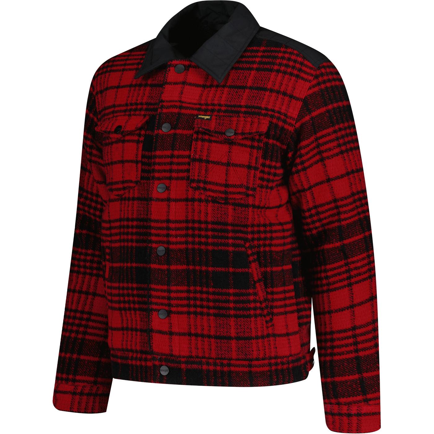 Wrangler Wool Retro Check Trucker Jacket in Lava Red