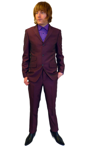 MERC 'GIN' MENS RETRO SIXTIES 3 BUTTON MOD TWO PIECE TONIC SUIT (Wine)
