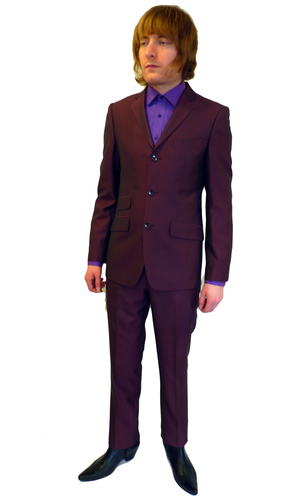 MERC 'GIN' MENS RETRO SIXTIES 3 BUTTON MOD TWO PIECE TONIC SUIT (Wine)
