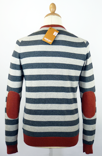 FARAH VINTAGE The Grove Retro 60s Block Stripe Mod Jumper Grey